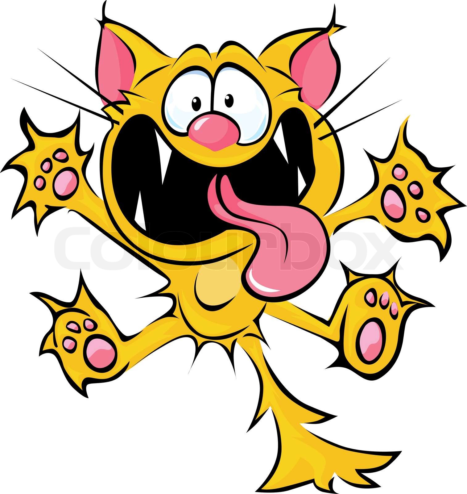 crazy cat cartoon - spitting and scratching | Stock vector | Colourbox