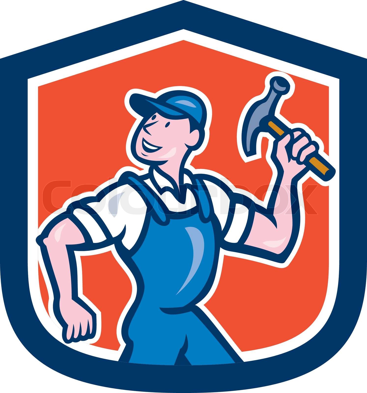 Generator Zimmermann holding Hammer Cartoon | Stock-Vektor | Colourbox