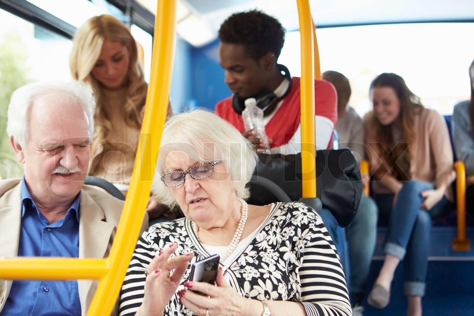 Interior Of Bus With Passengers Stock Image Colourbox