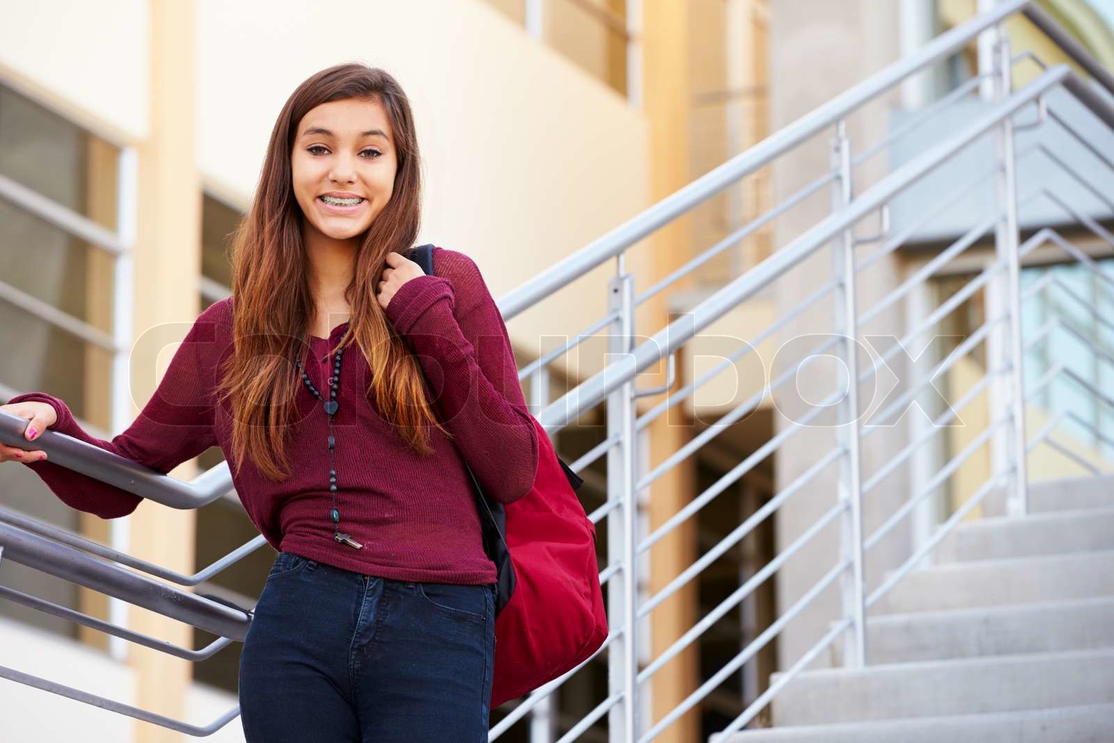 Female High School Student Standing Outside Building | Stock image ...