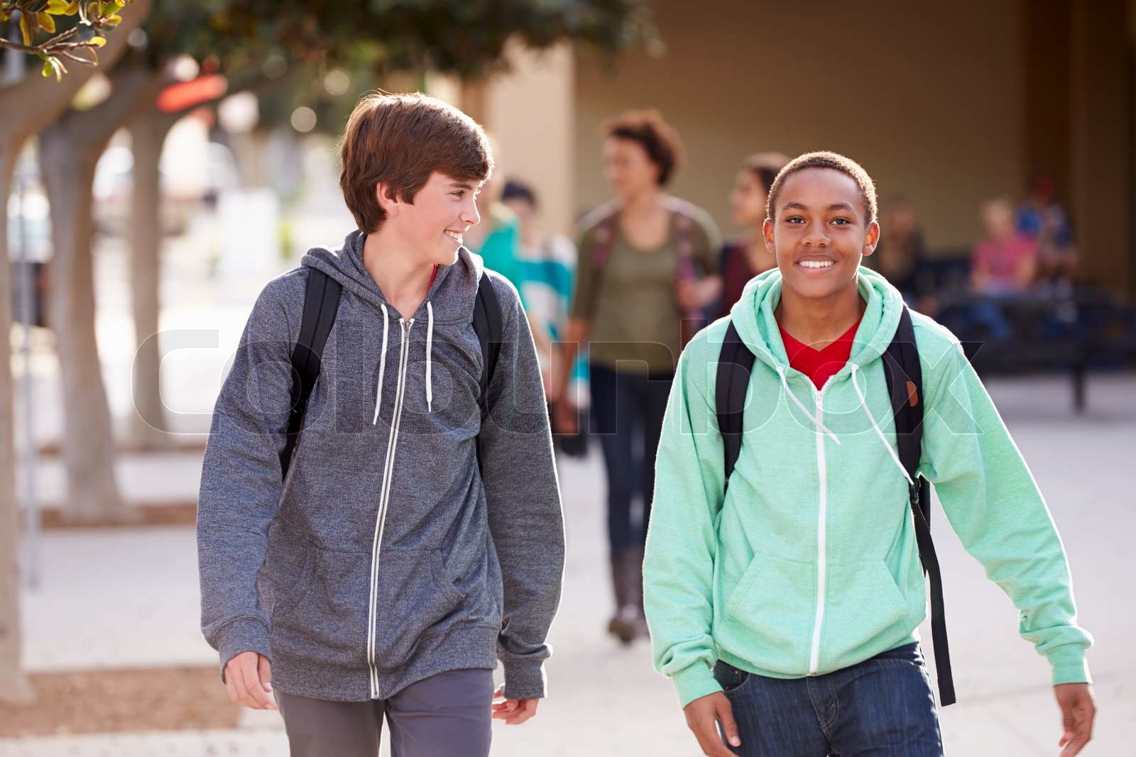 Two Male Students Walking To High School | Stock image | Colourbox