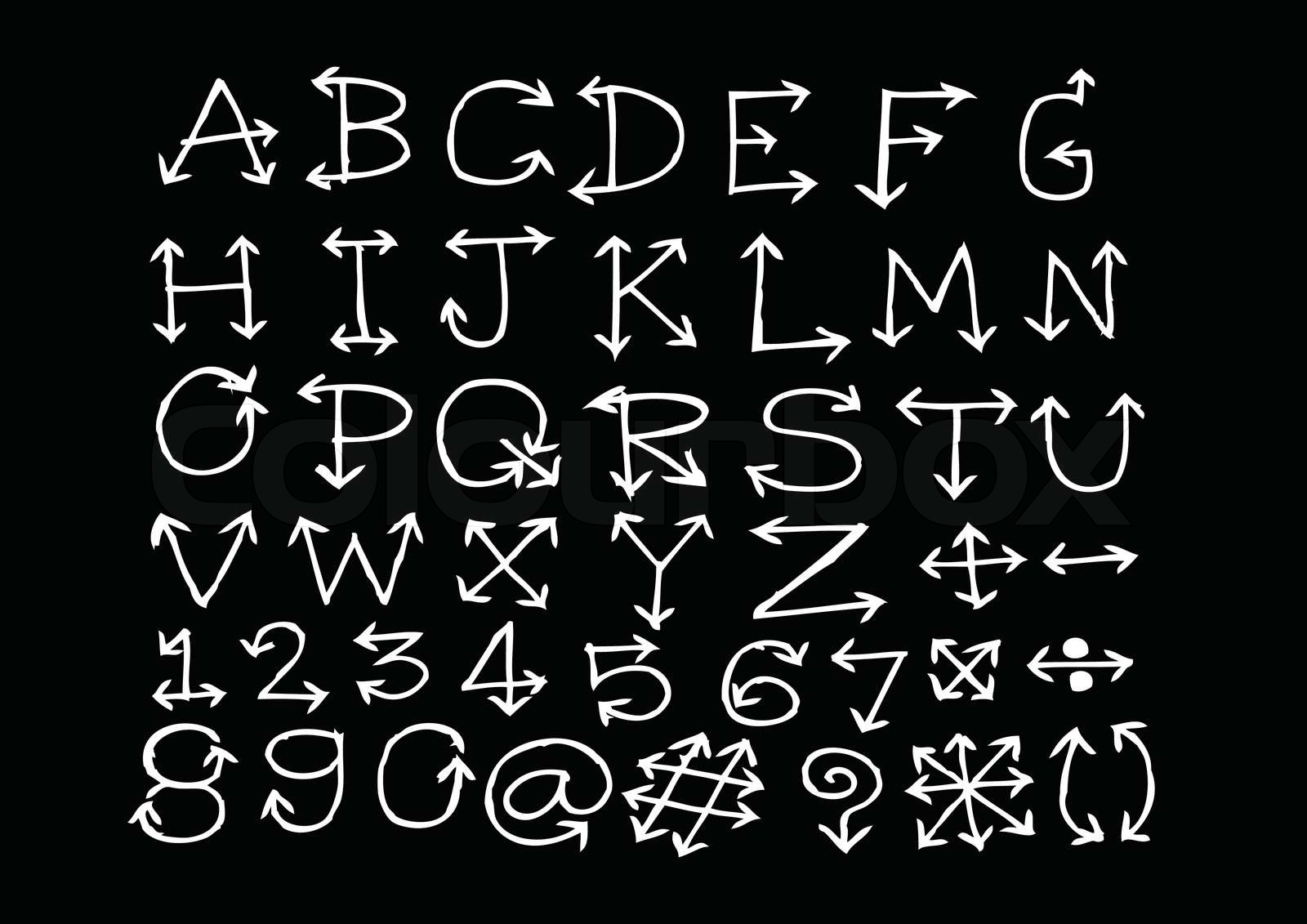 sketch arrows alphabet , Arrow font A through Z and numbers | Stock ...