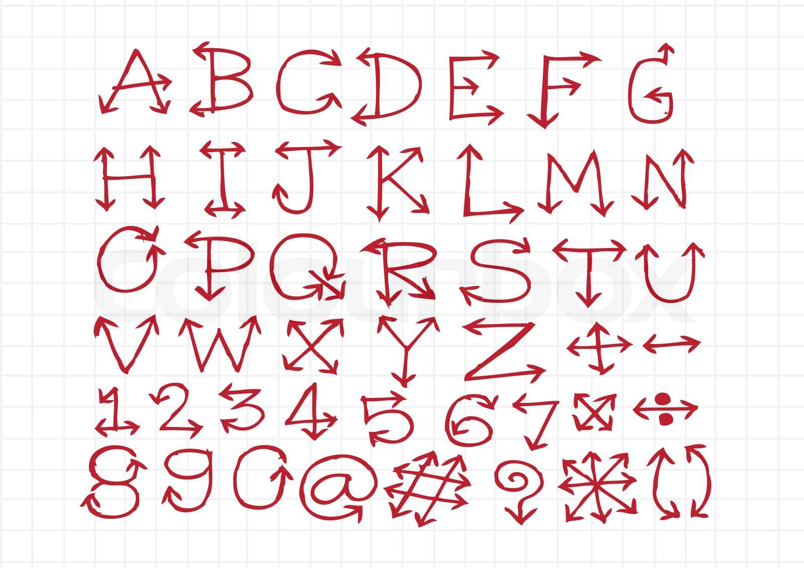 sketch arrows alphabet , Arrow font A through Z and numbers | Stock vector | Colourbox