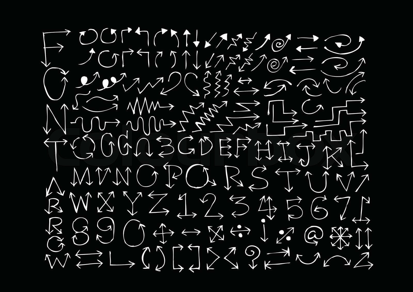sketch arrows alphabet , Arrow font A through Z and numbers | Stock ...