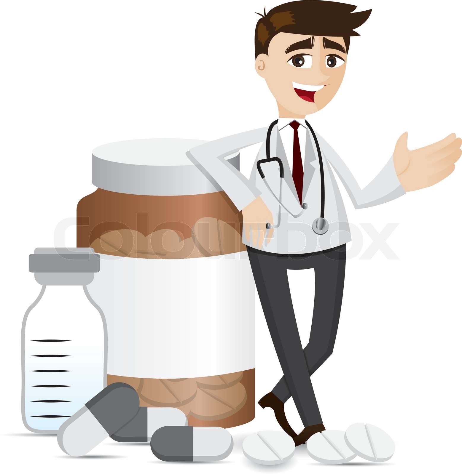 Cartoon Apotheker Medizin Pillen mit Flasche | Stock-Vektor | Colourbox