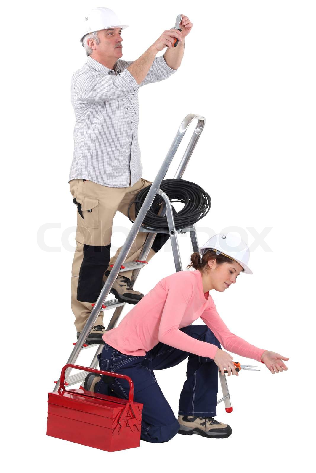 Elektriker und weibliche Helfer | Stock Bild | Colourbox