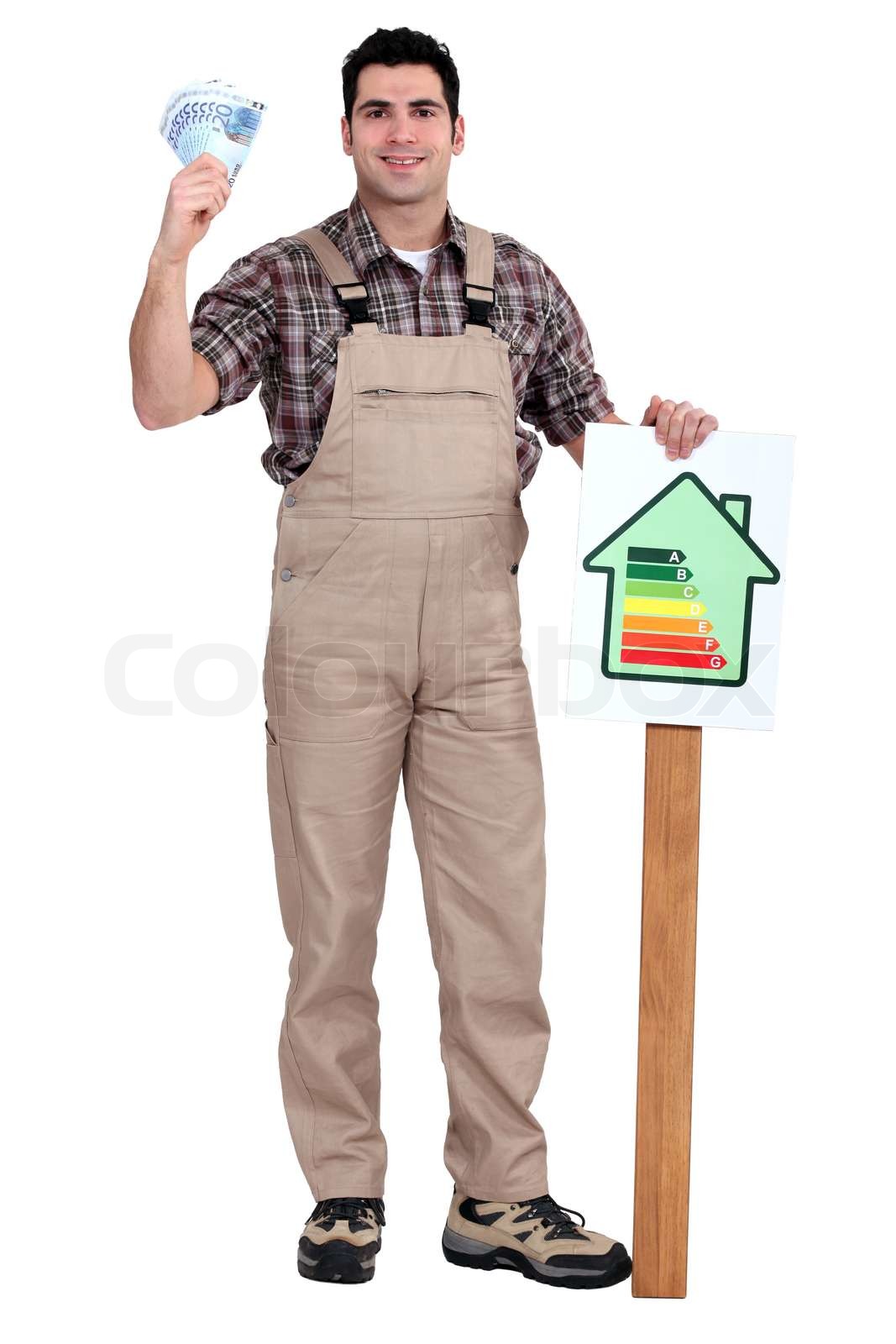 Man explaining benefits of efficiency | Stock image | Colourbox