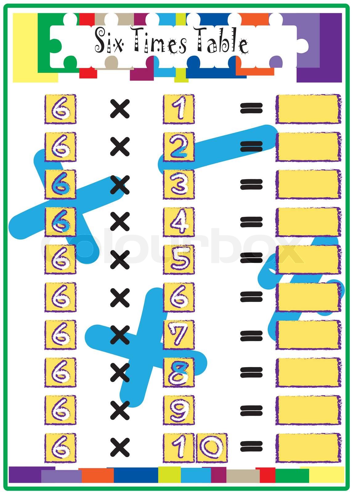 Multiplication Math drill with Six Times Table | Stock vector | Colourbox