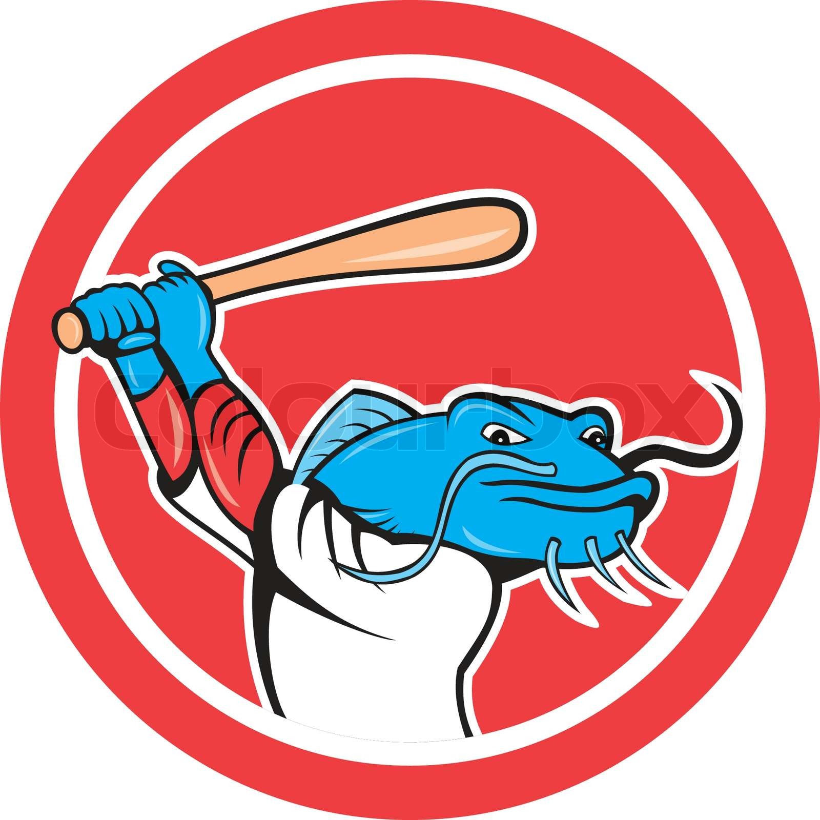 Catfish Baseball Player Batting Cartoon | Stock vector | Colourbox