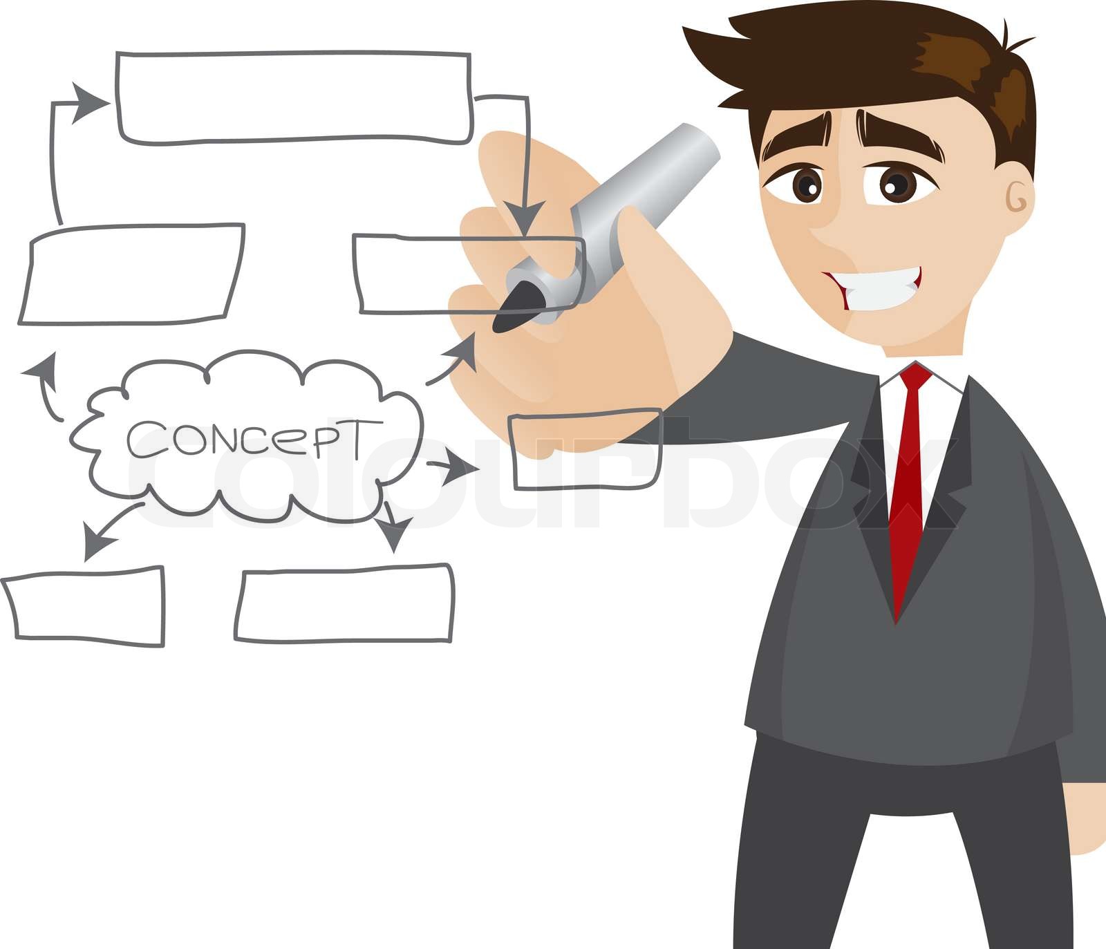 cartoon businessman writing business plan | Stock vector | Colourbox