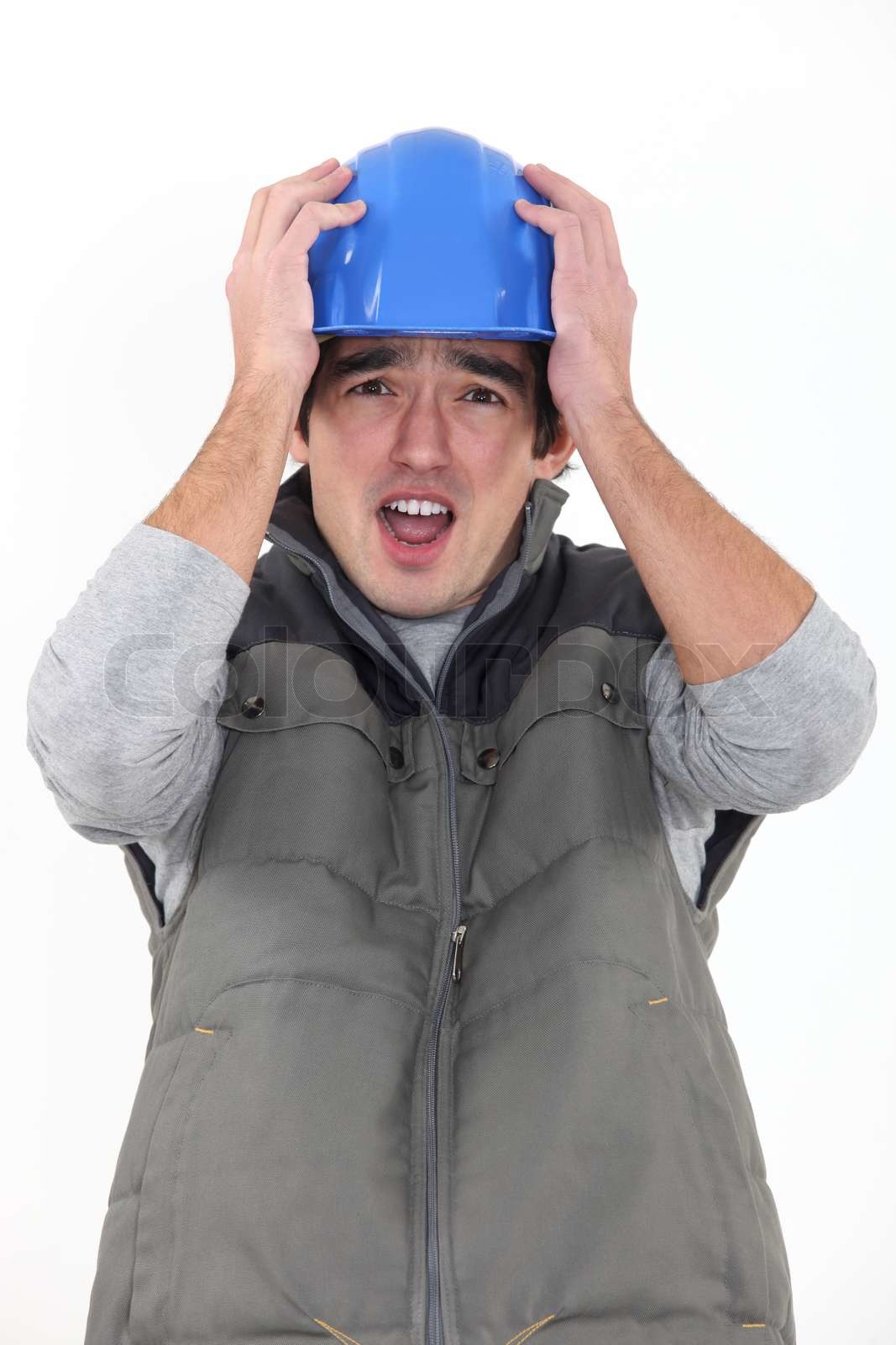 Builder Realizing His Mistake Stock Image Colourbox