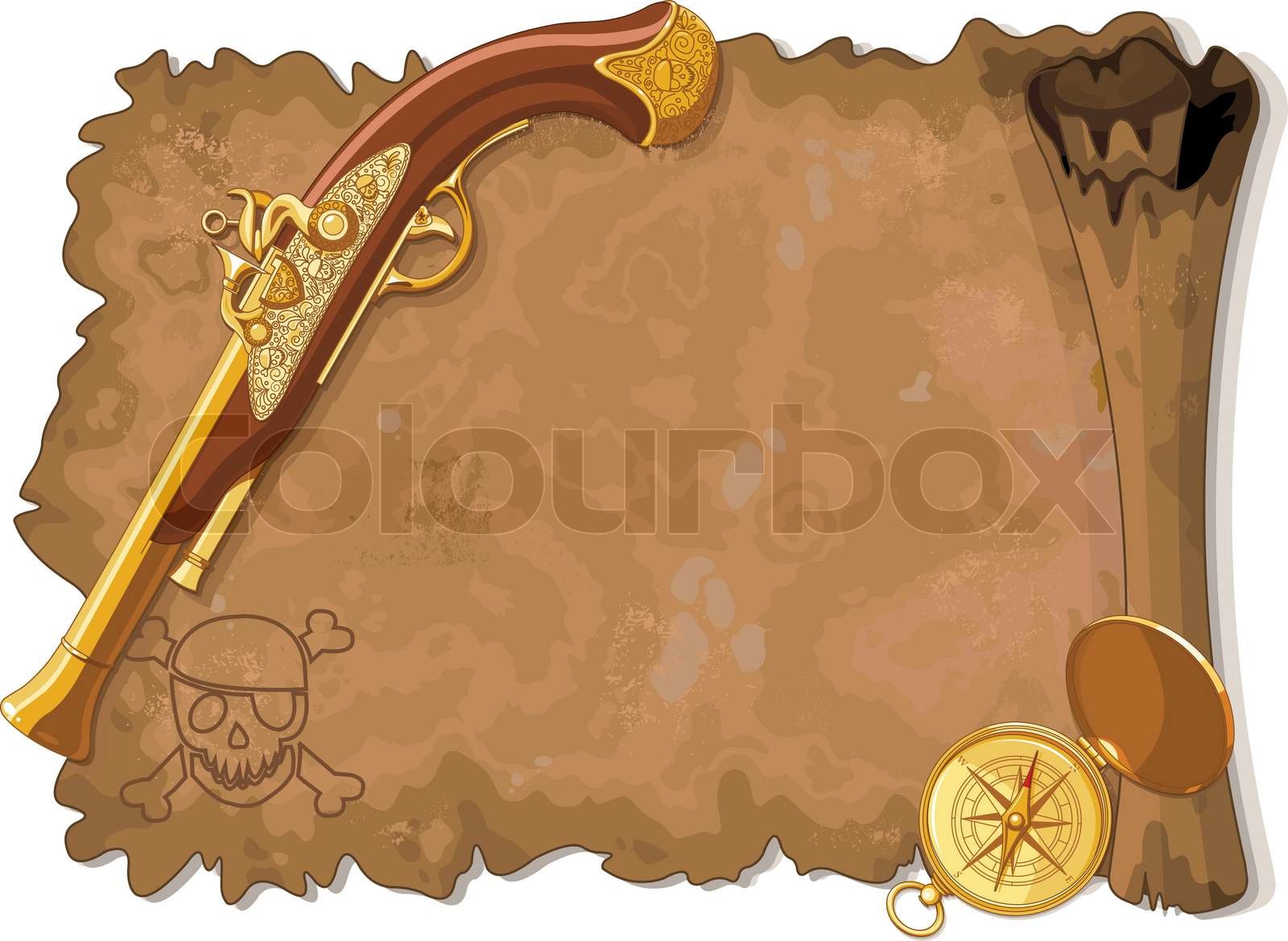 Pirate Scroll, Gun and Compass | Stock vector | Colourbox