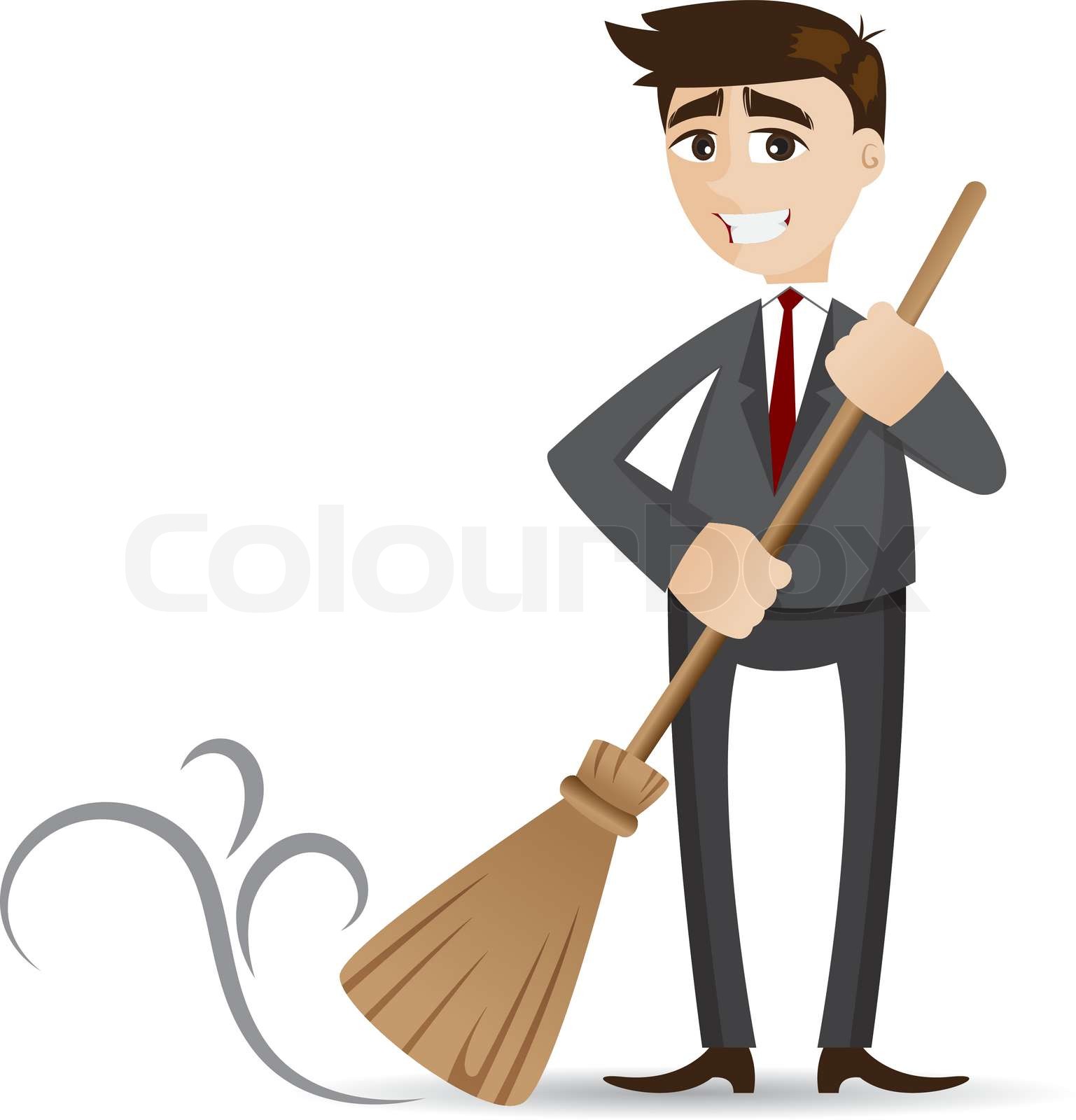 Cartoon Geschäftsmann Reinigung mit Besen | Stock-Vektor | Colourbox