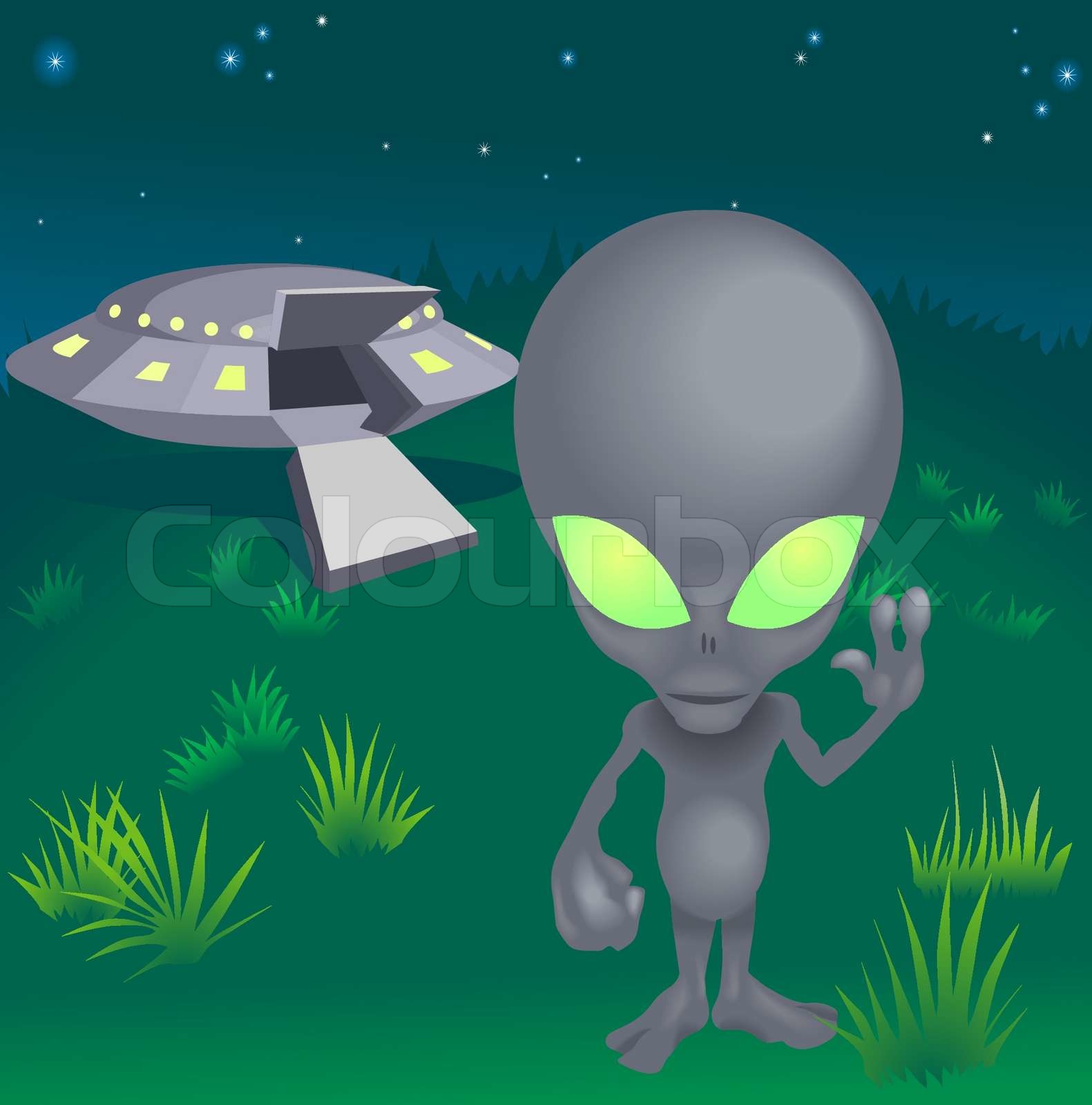 Image of alien and flying saucer | Stock vector | Colourbox