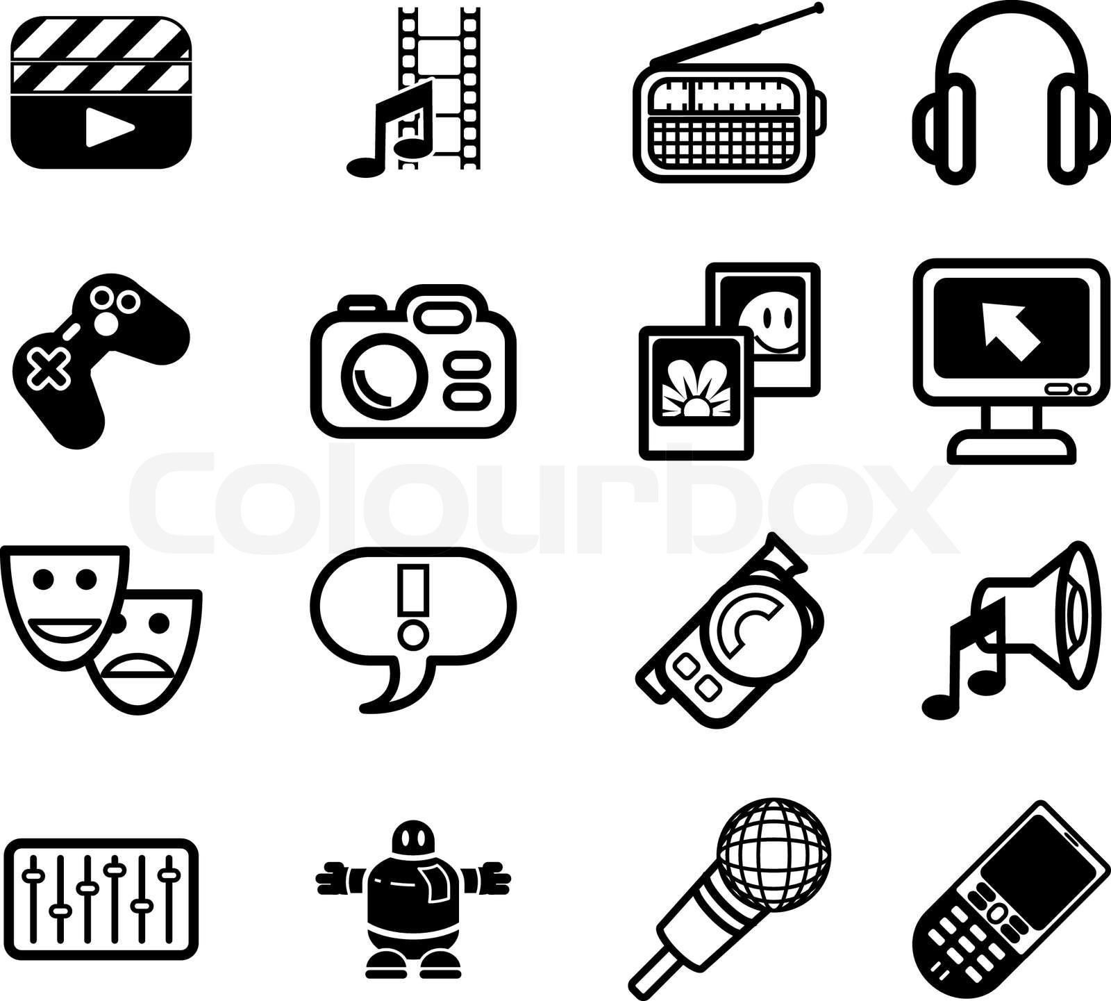 Symbole, die im Zusammenhang mit verschiedenen Arten von Medien | Stock ...