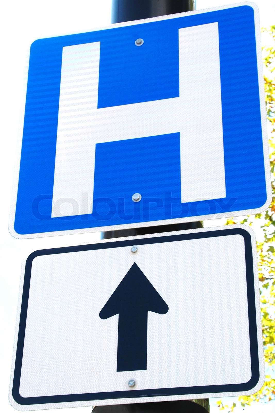 Hospital road sign | Stock image | Colourbox