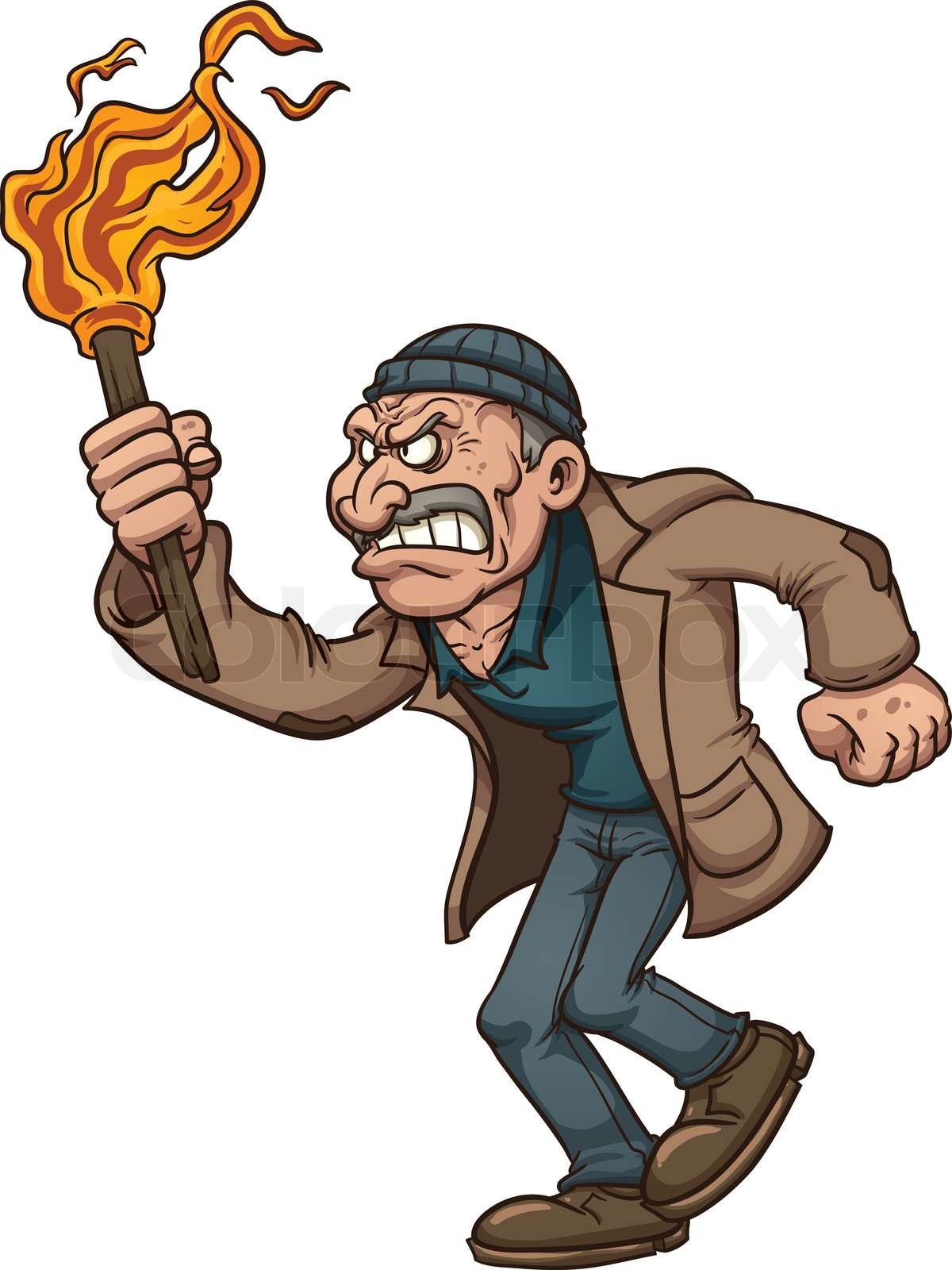 Angry man with torch | Stock vector | Colourbox