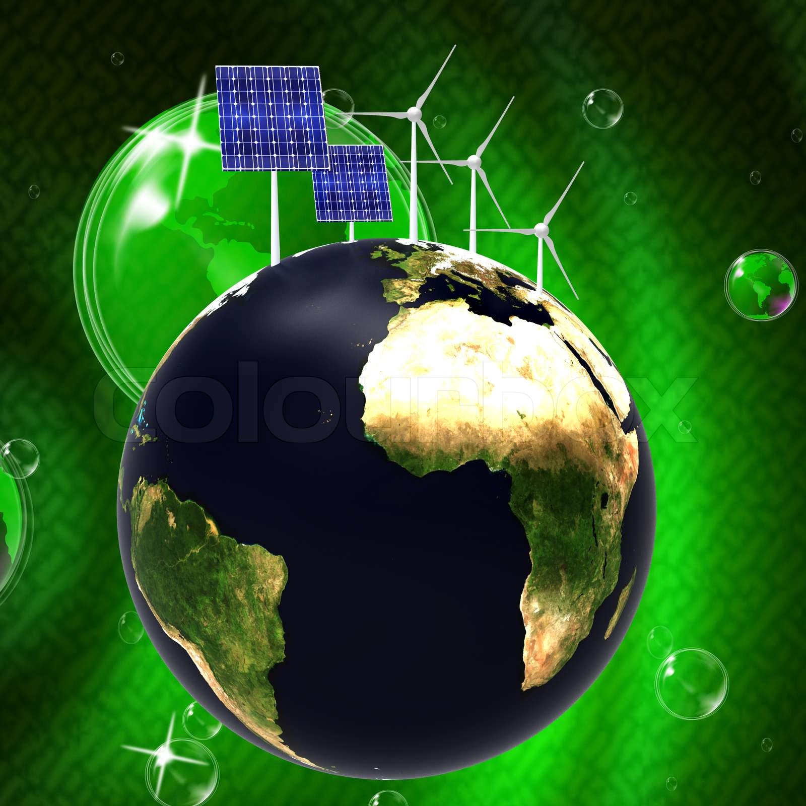 Solar Panel Shows Energy Source And Earth | Stock image | Colourbox