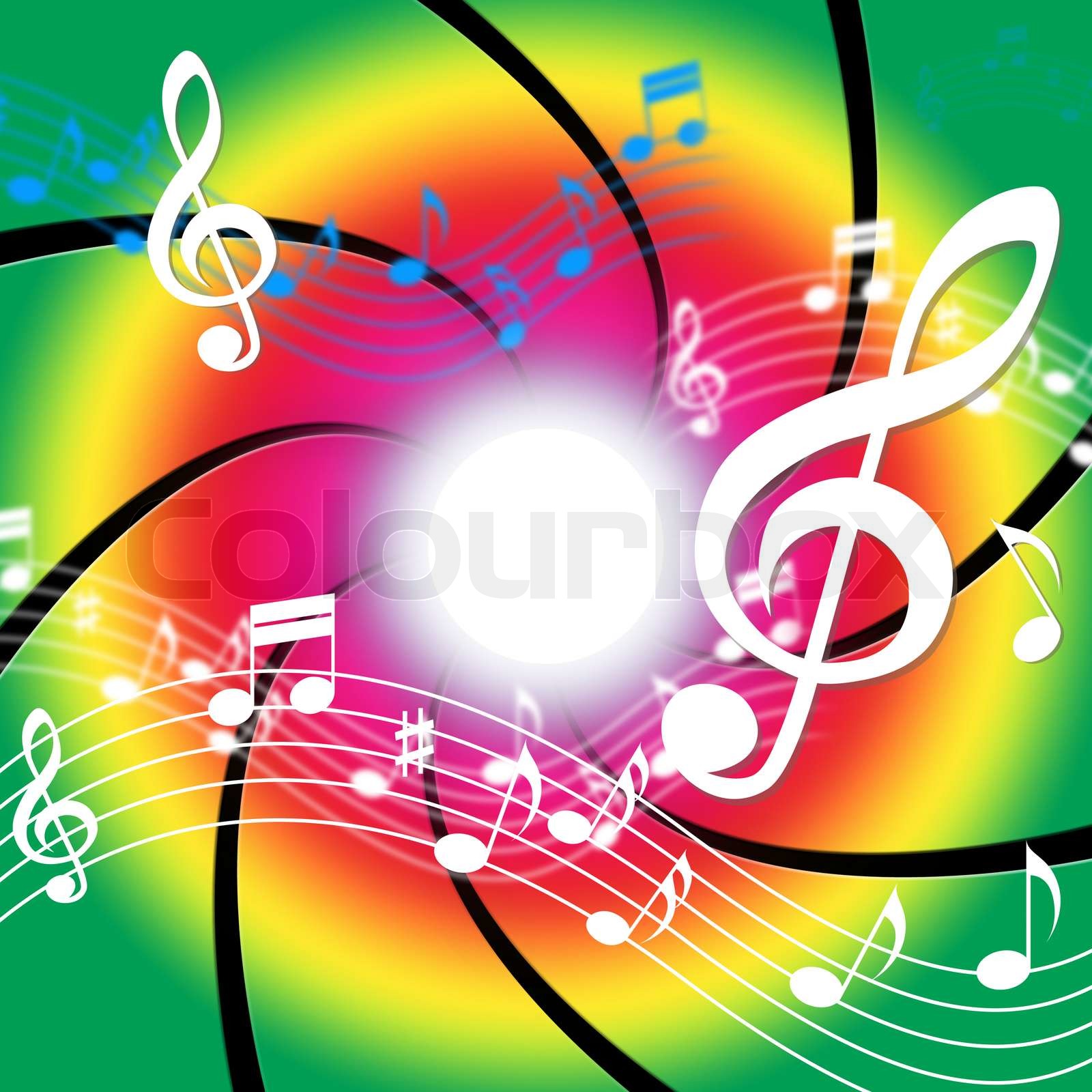 Noten Musik bedeutet Bassschlüssel und Audio | Stock Bild | Colourbox