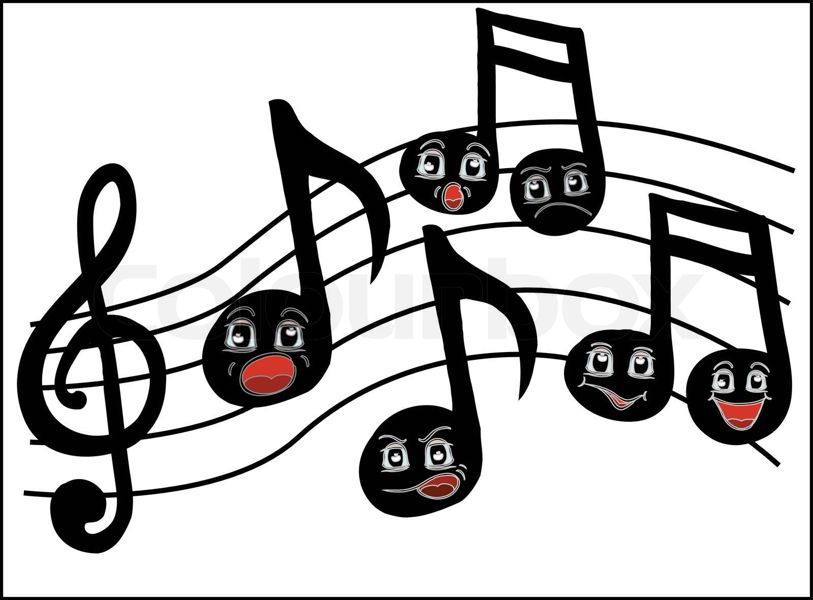 Cartoon music notes with funny faces | Stock vector | Colourbox