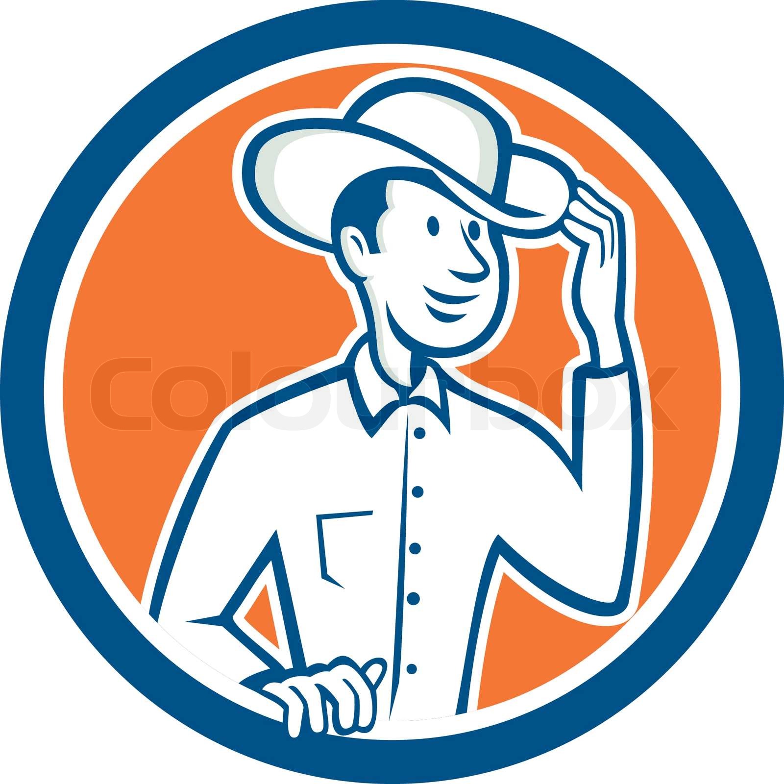 Cowboy Tipping Hat Circle Cartoon | Stock vector | Colourbox