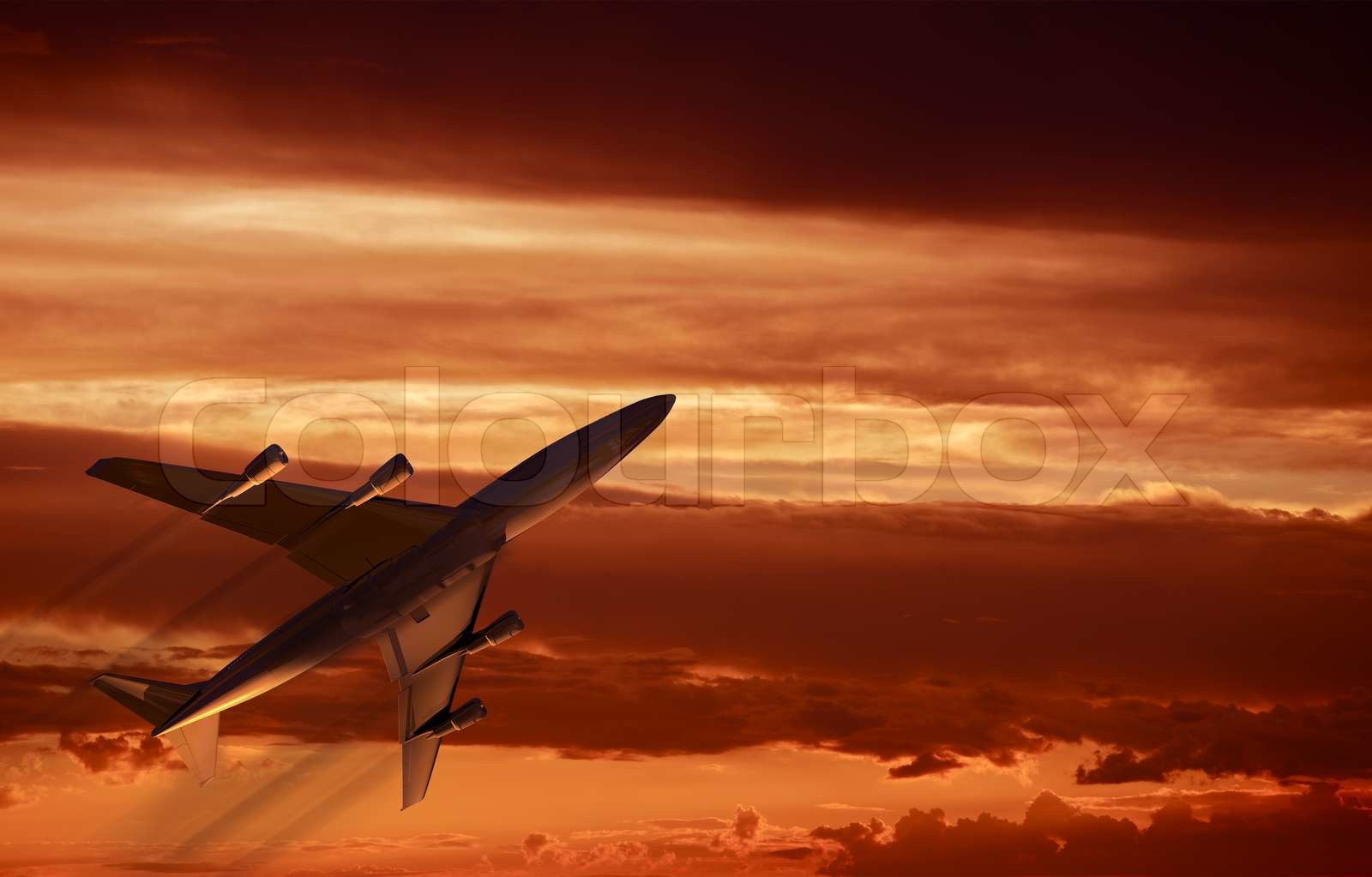 Airplane Sunset Takeoff | Stock image | Colourbox
