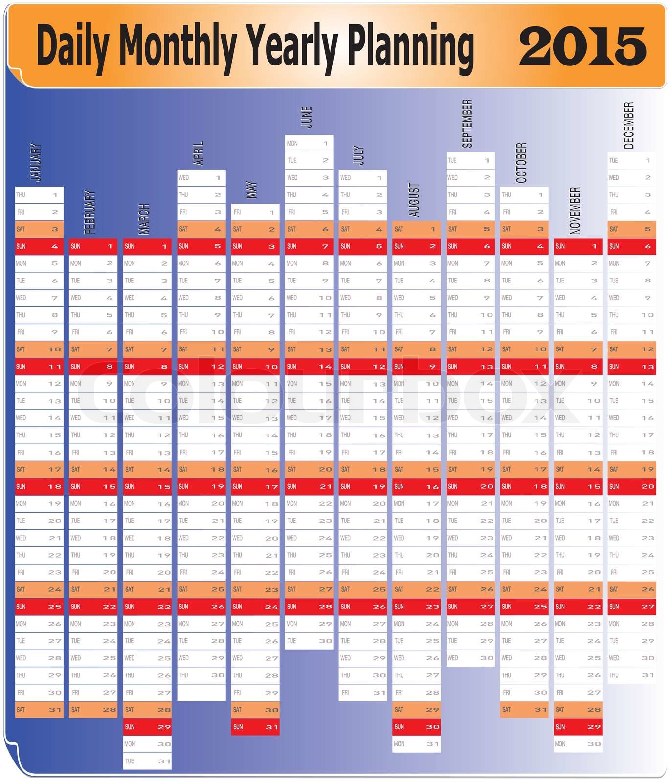 Daily Monthly Yearly 2015 Planning Chart | Stock vector | Colourbox