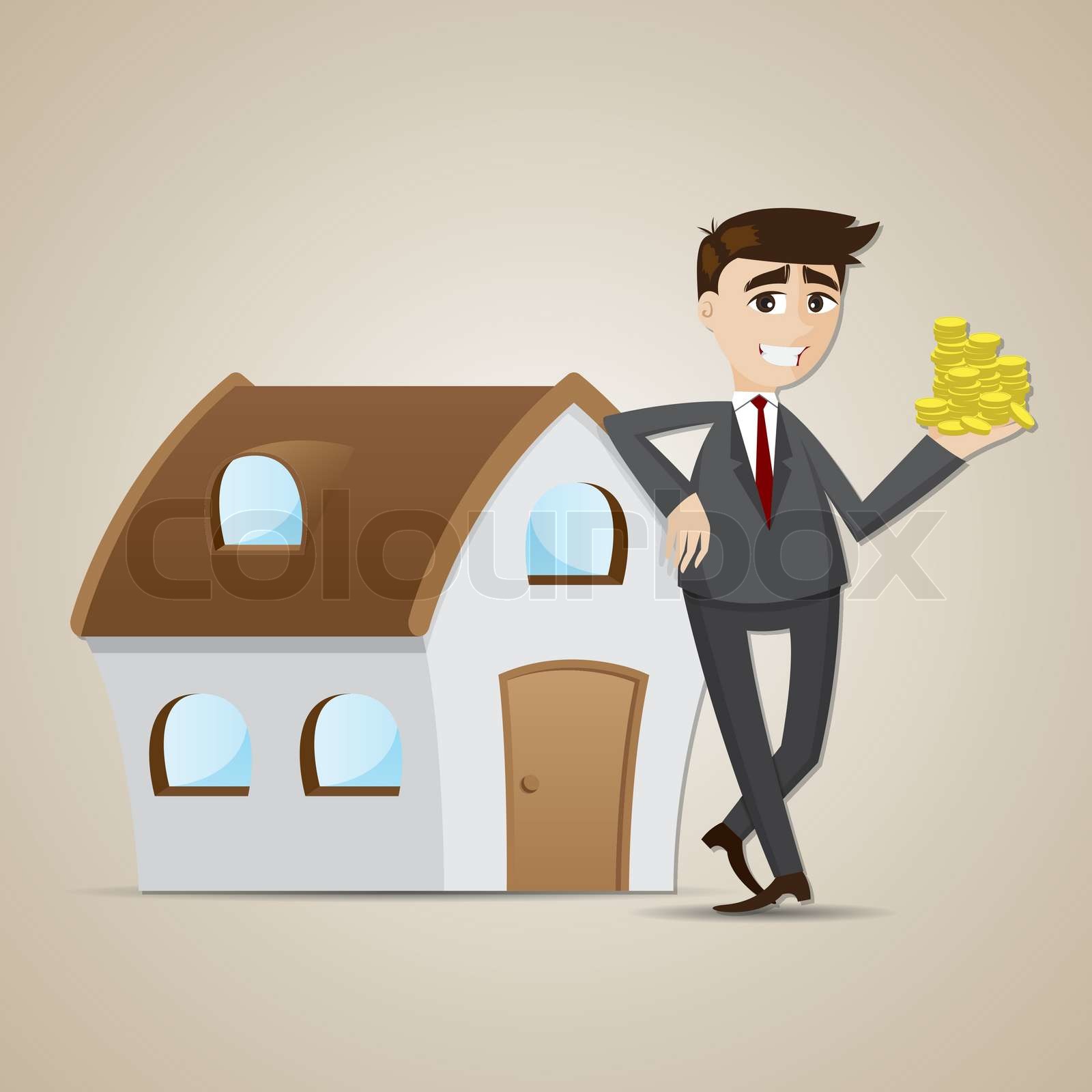 cartoon businessman with house and money | Stock vector | Colourbox