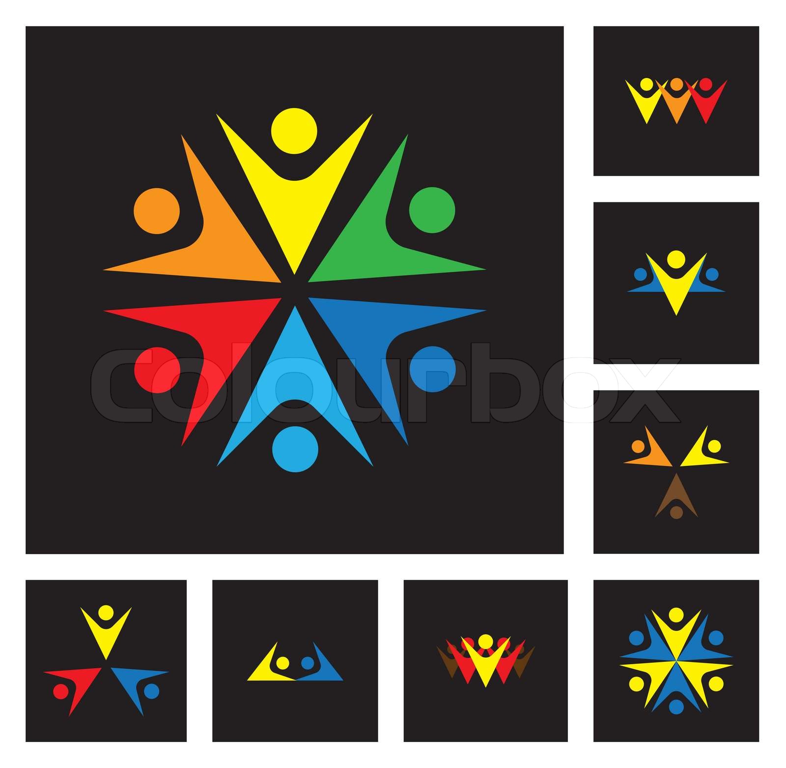 happy employees & executives unity & diversity vector icon set | Stock ...