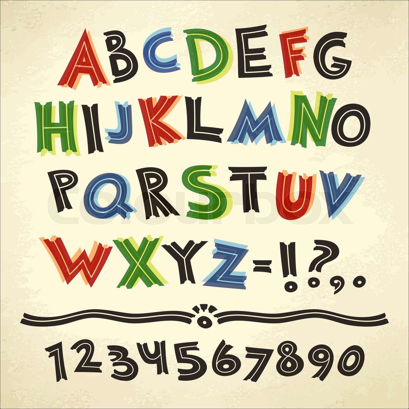 Cartoon Retro Font Colorful on Paper Background | Stock vector | Colourbox