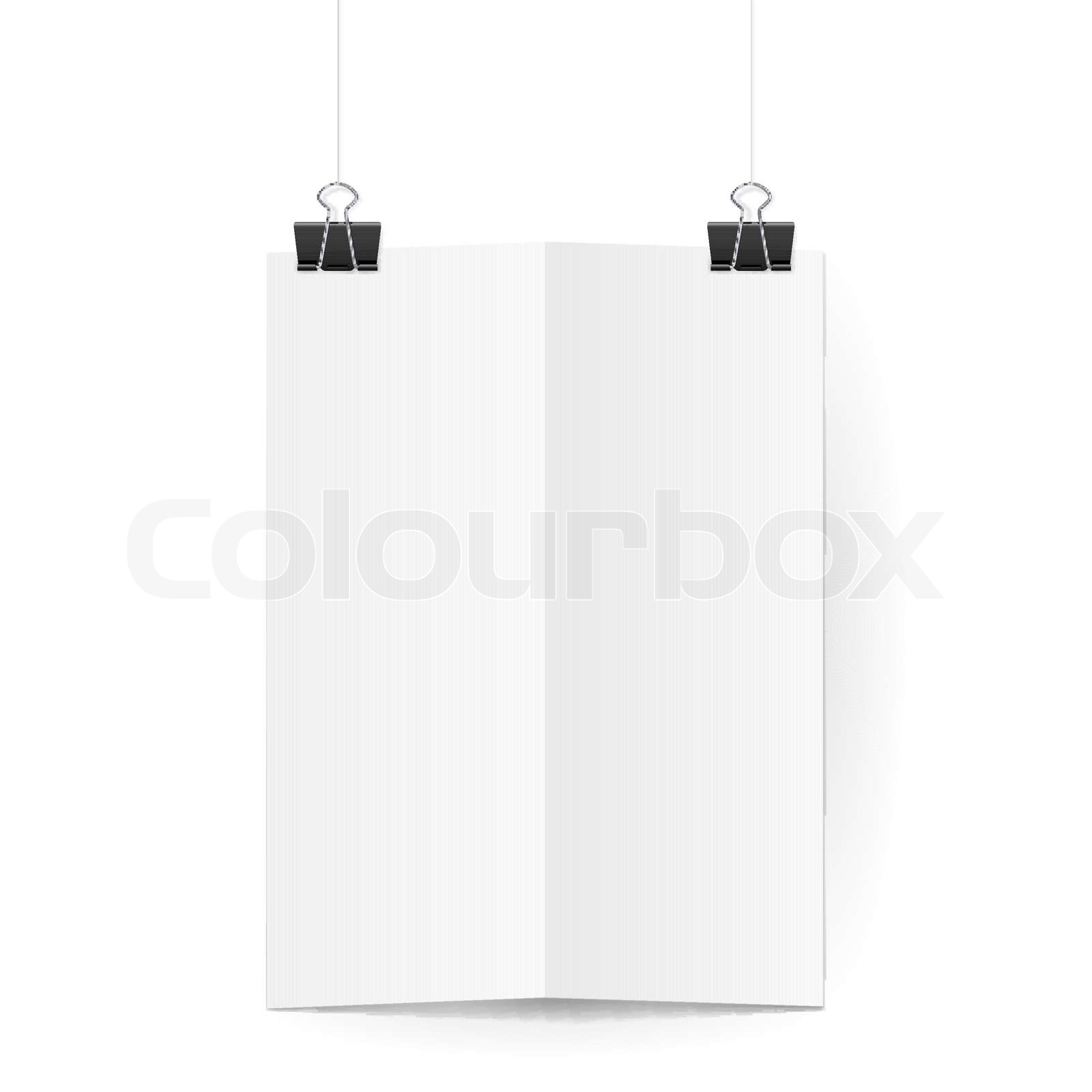 Sheet of paper folded in two hangs on clips | Stock vector | Colourbox