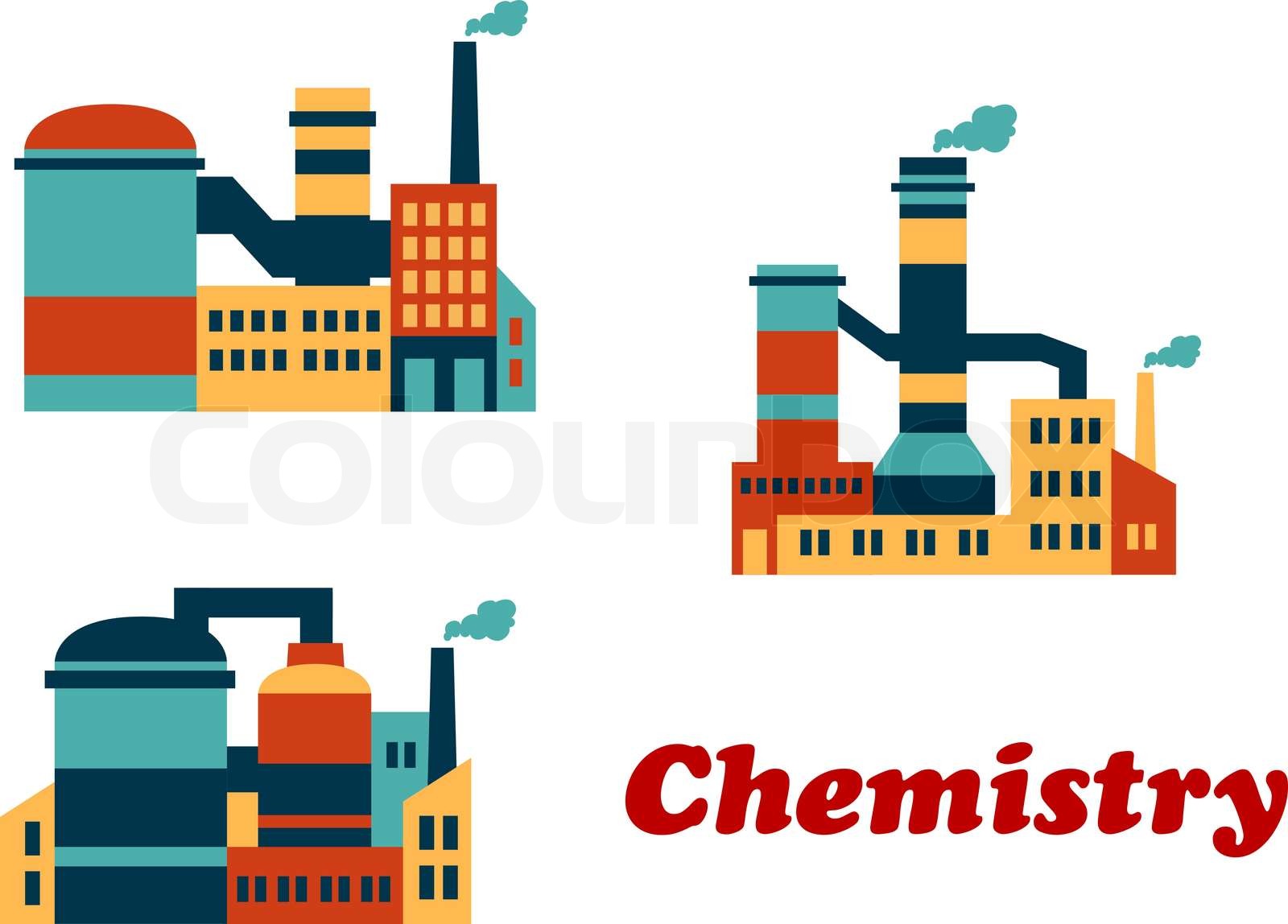 Colorful flat buildings of chemical factories or plants | Stock vector ...