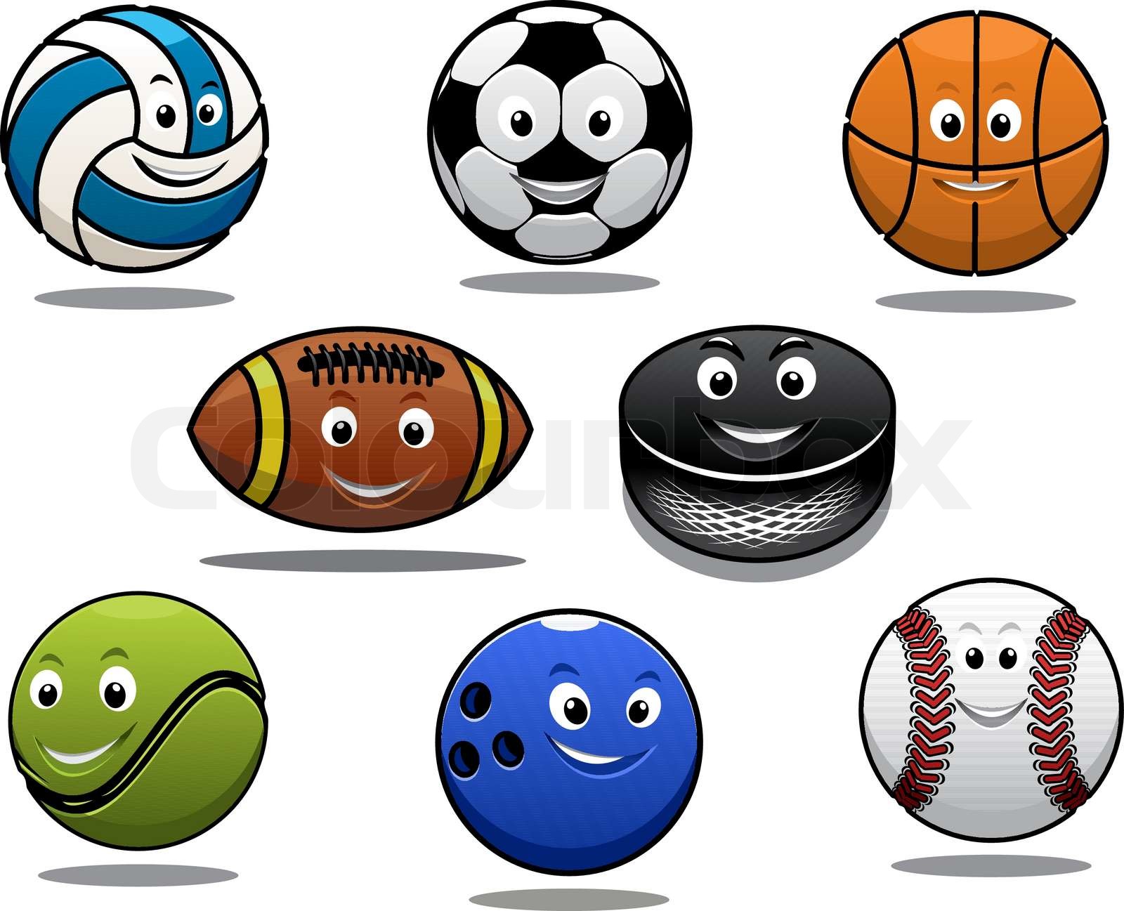 Set of cartoon sports balls equipment | Stock vector | Colourbox