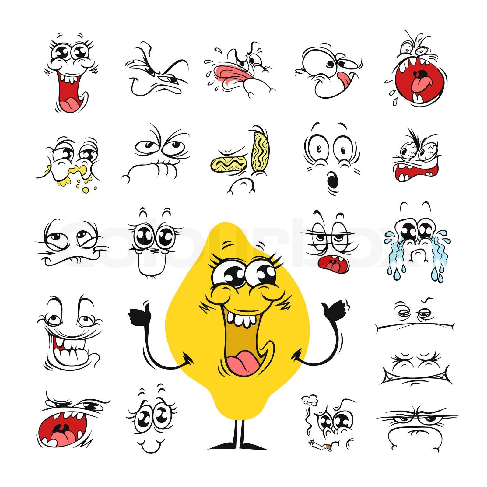 Cartoon Facial Expressions Set for Humor Design | Stock vector | Colourbox