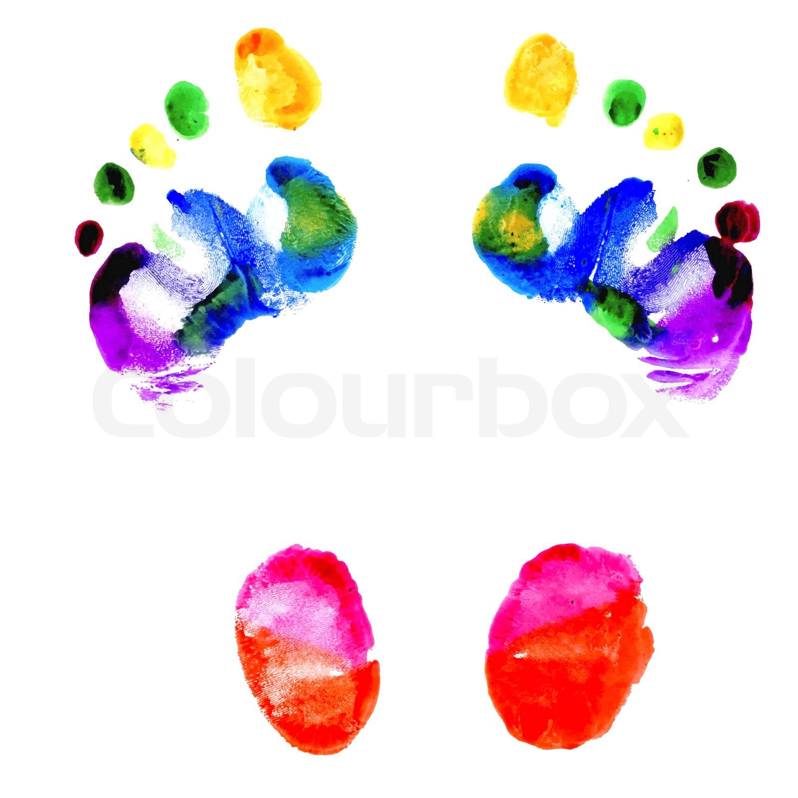 Footprints of feet painted in various colors | Stock vector | Colourbox