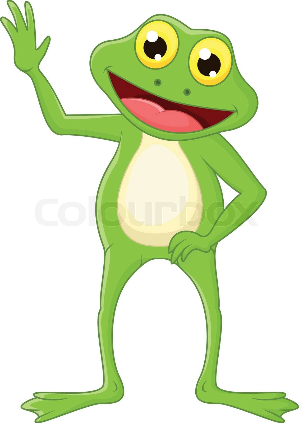 Cute cartoon green frog waving hand | Stock vector | Colourbox