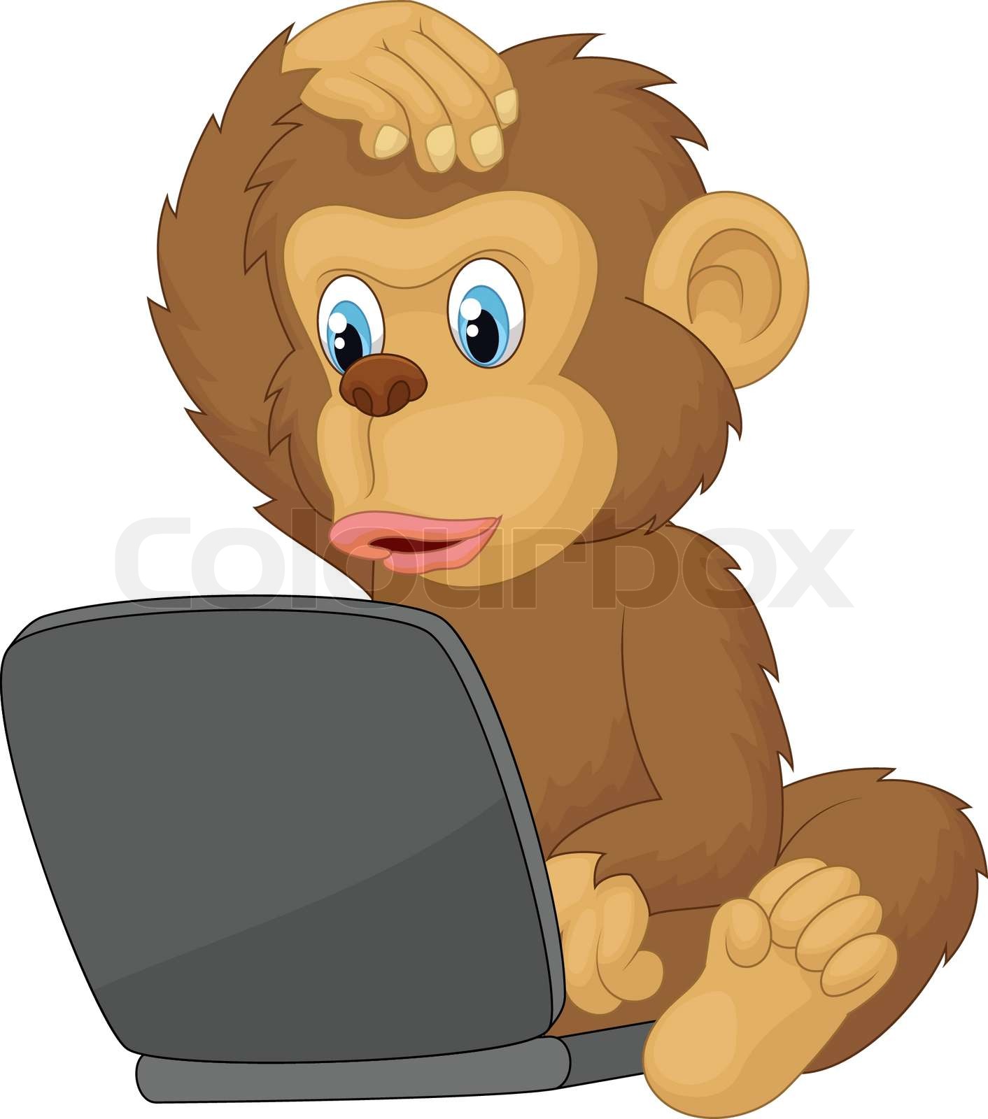 Cartoon monkey operating laptop | Stock vector | Colourbox