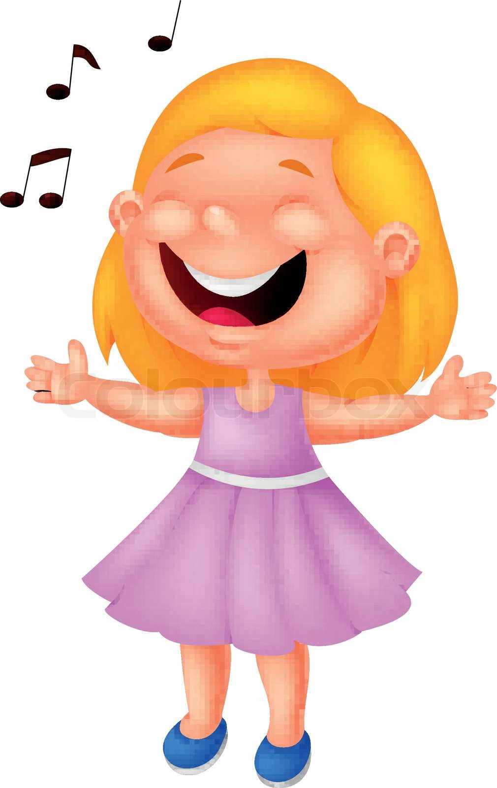 Little girl cartoon singing | Stock vector | Colourbox