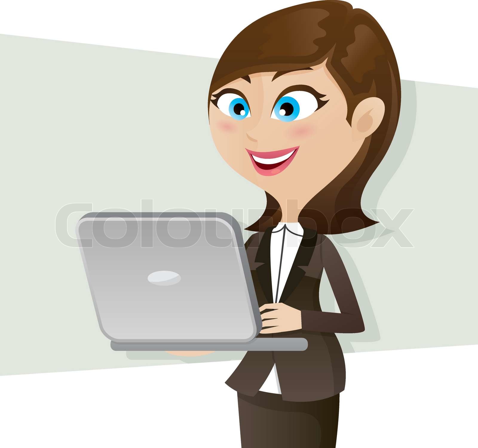 cartoon smart girl using computer notebook | Stock vector | Colourbox