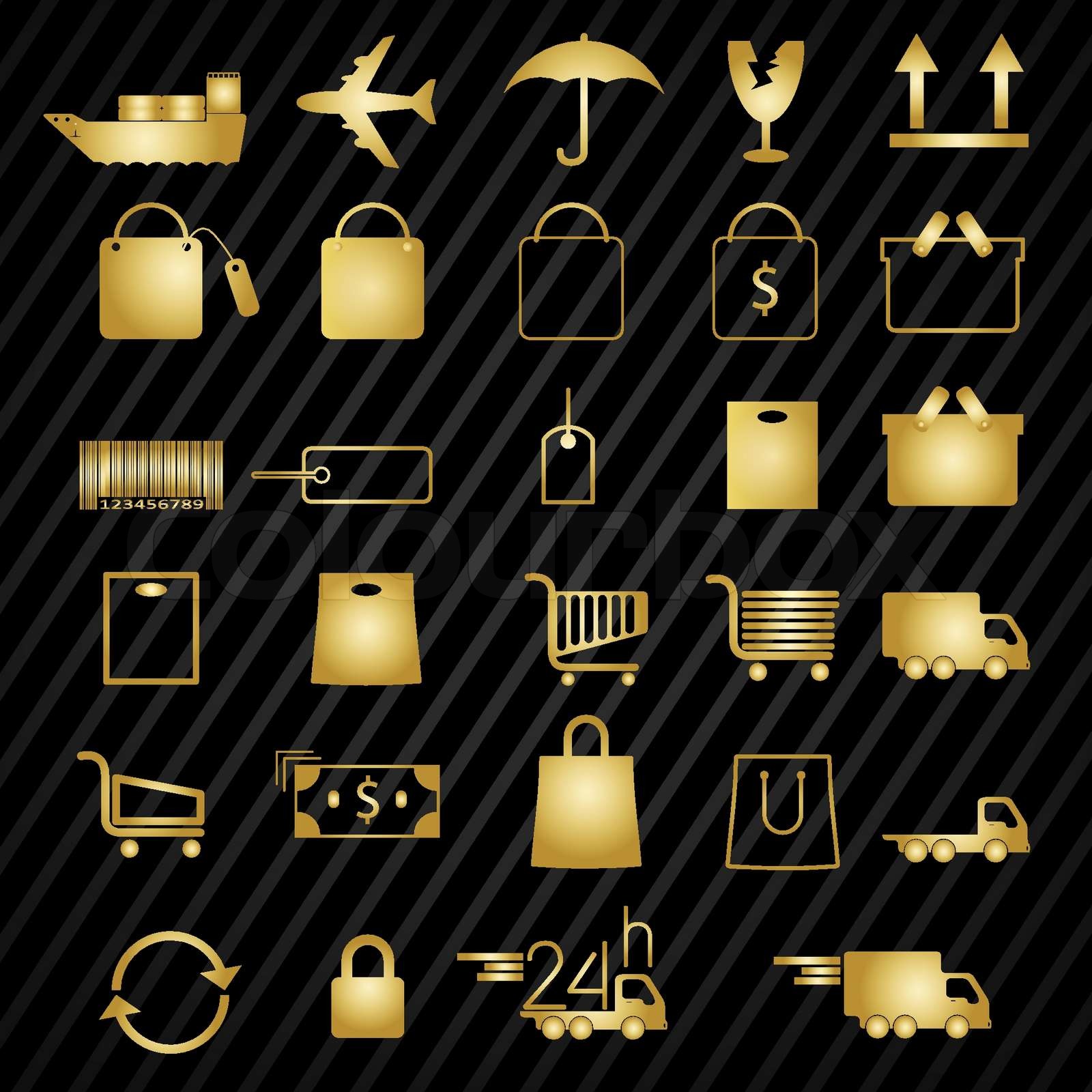 Set of shopping gold icons on Black pattern | Stock vector | Colourbox