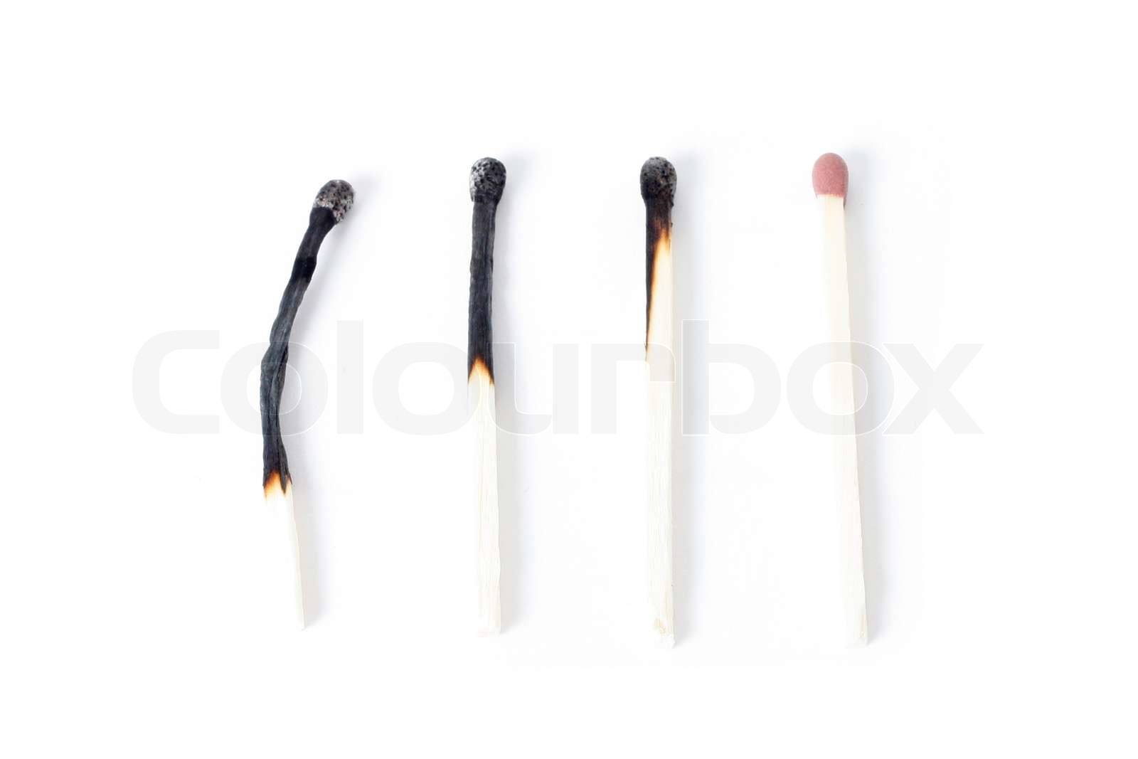Stages of a burnt matchstick | Stock image | Colourbox