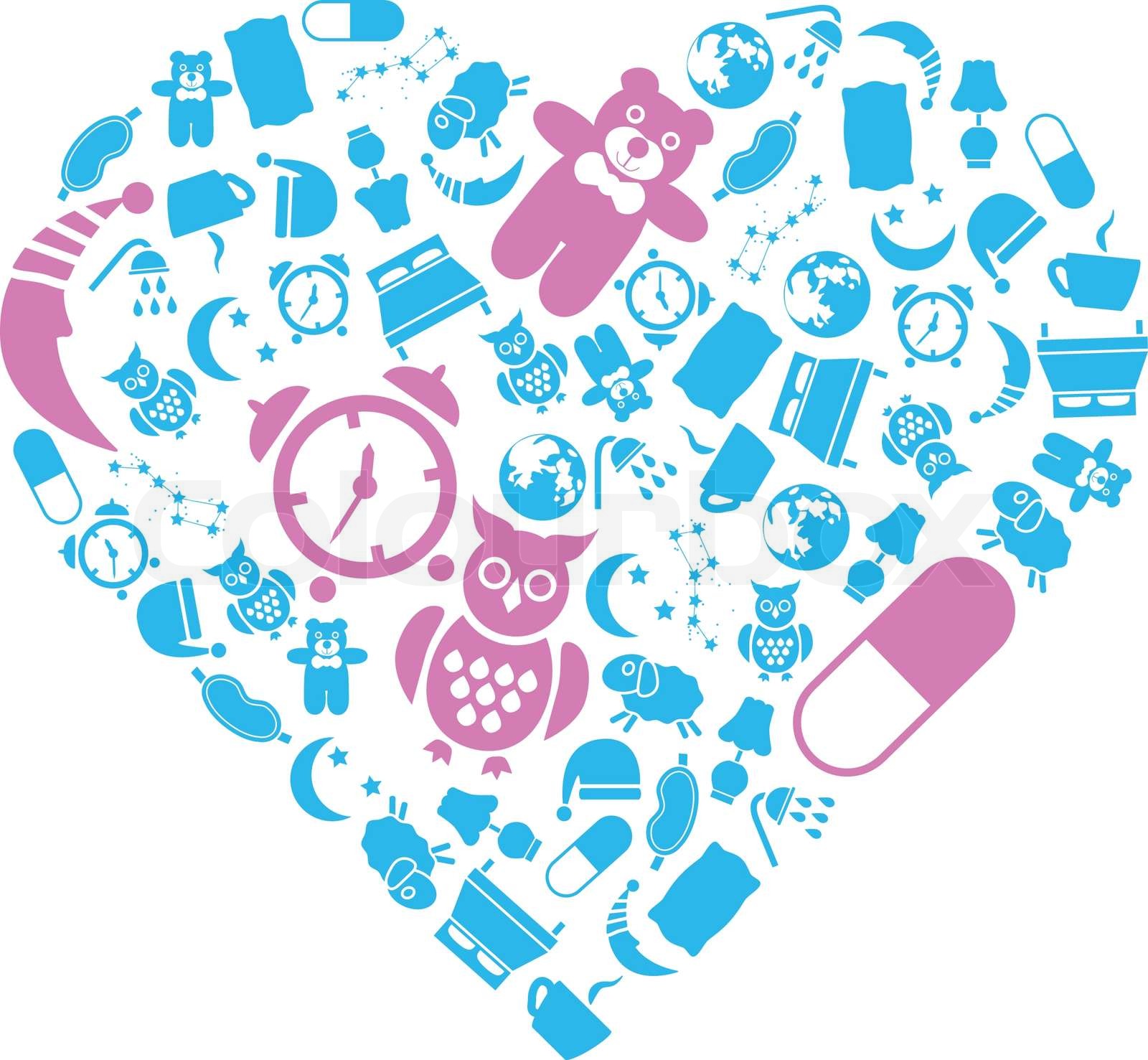 sleep icons in heart | Stock vector | Colourbox