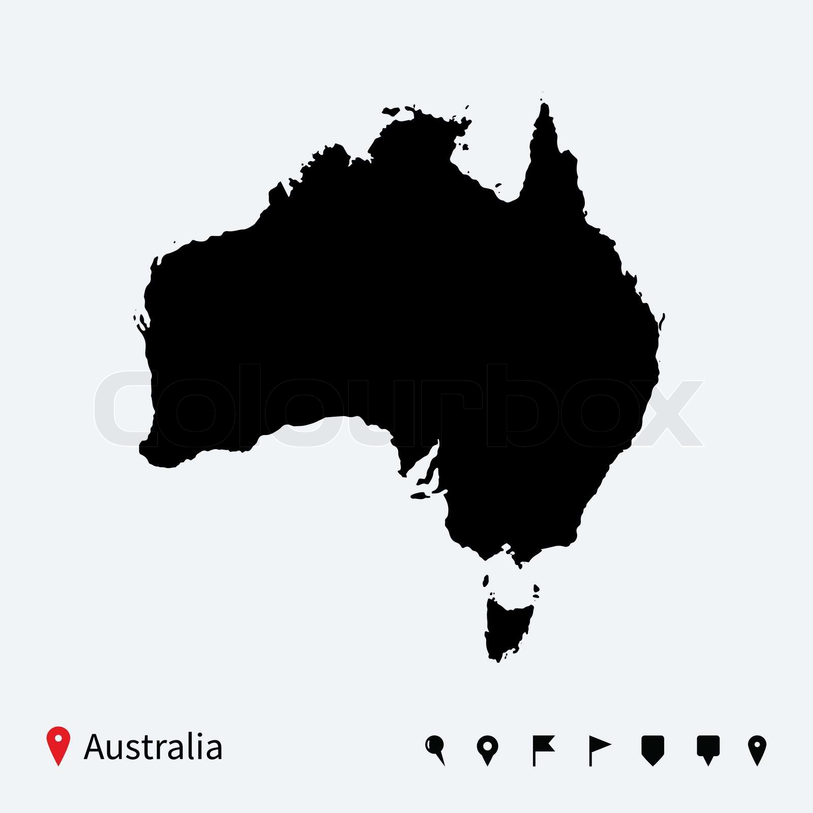 High detailed vector map of Australia with navigation pins. | Stock ...