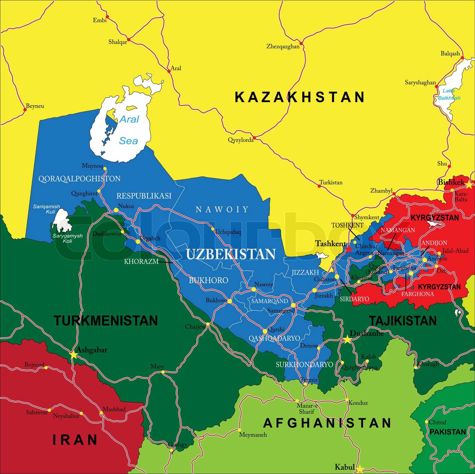 Uzbekistan map | Stock vector | Colourbox