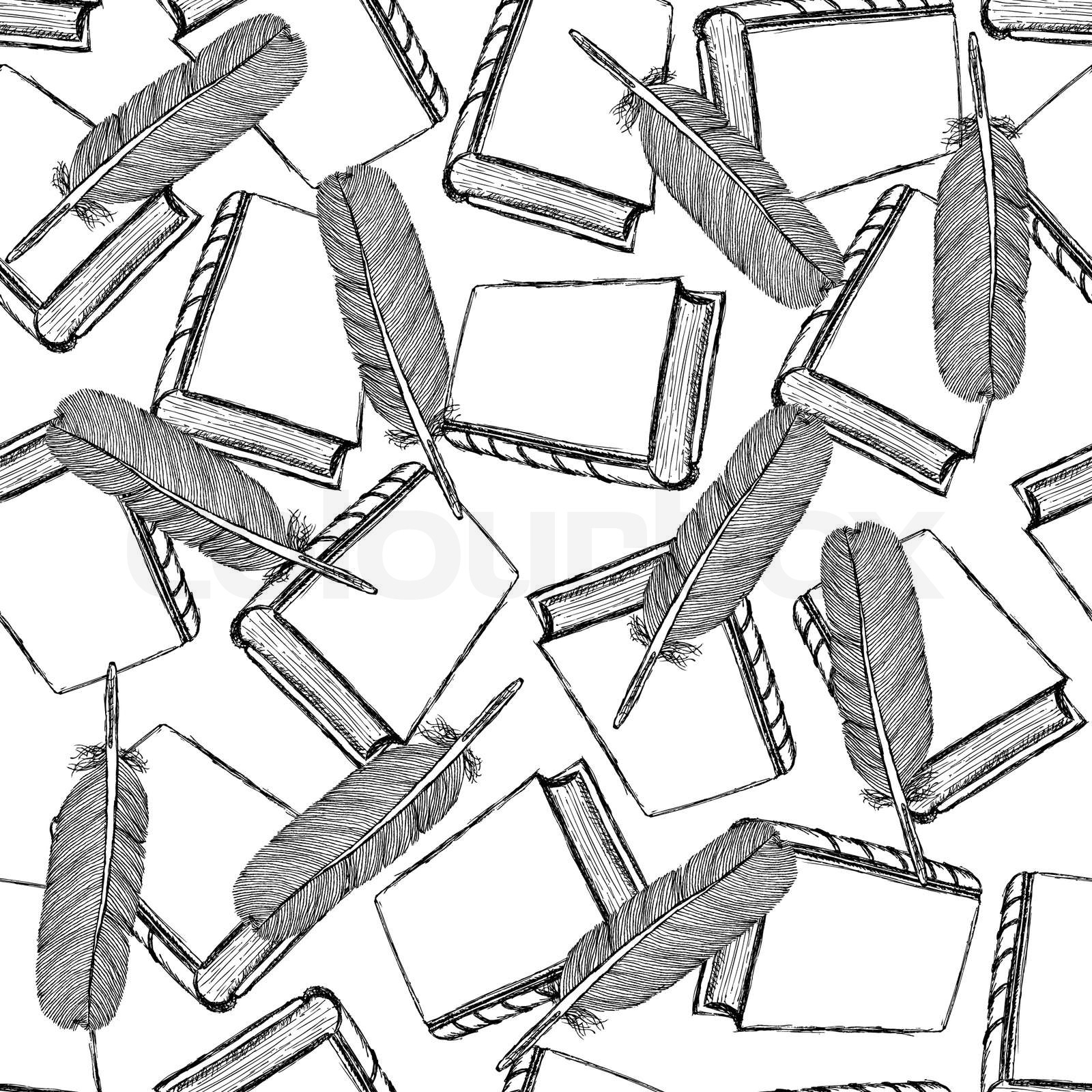 Sketch book and pen feather | Stock vector | Colourbox