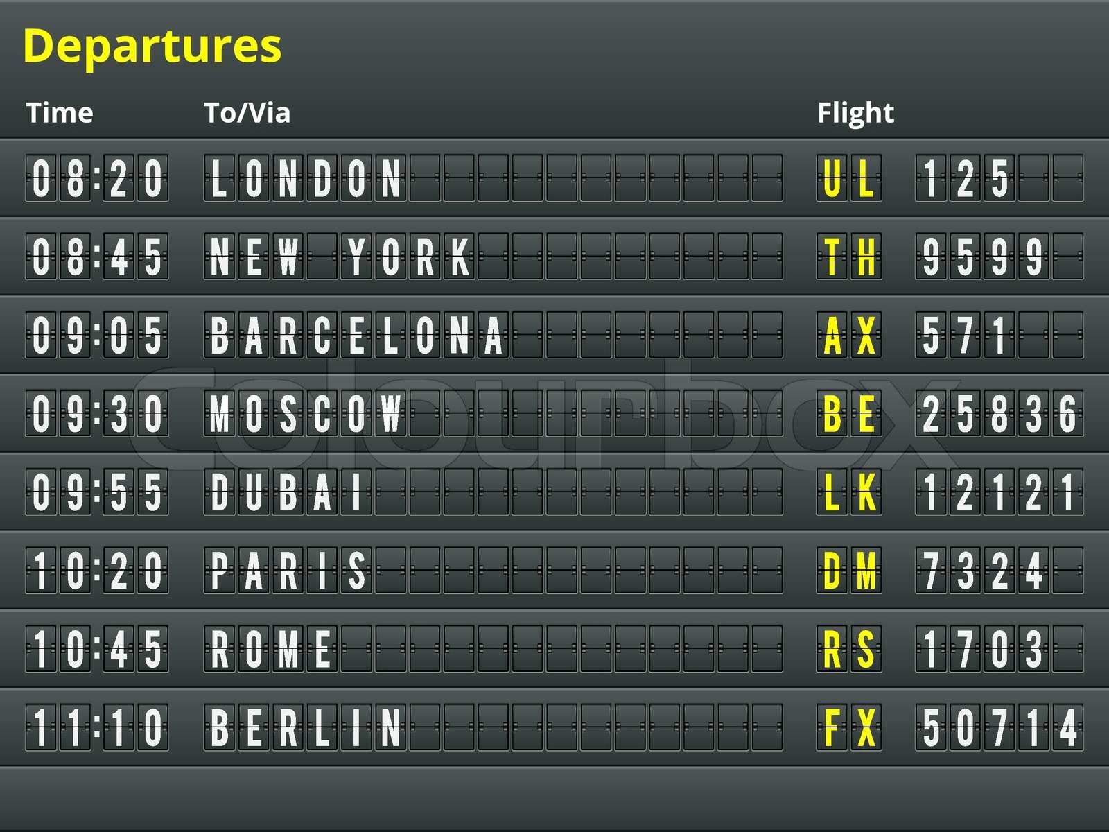 Airport departures table. | Stock vector | Colourbox