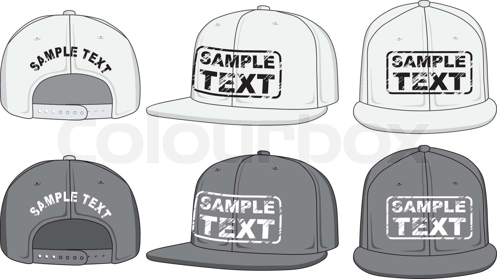 Rap cap, front, back and side view. Vector | Stock vector | Colourbox