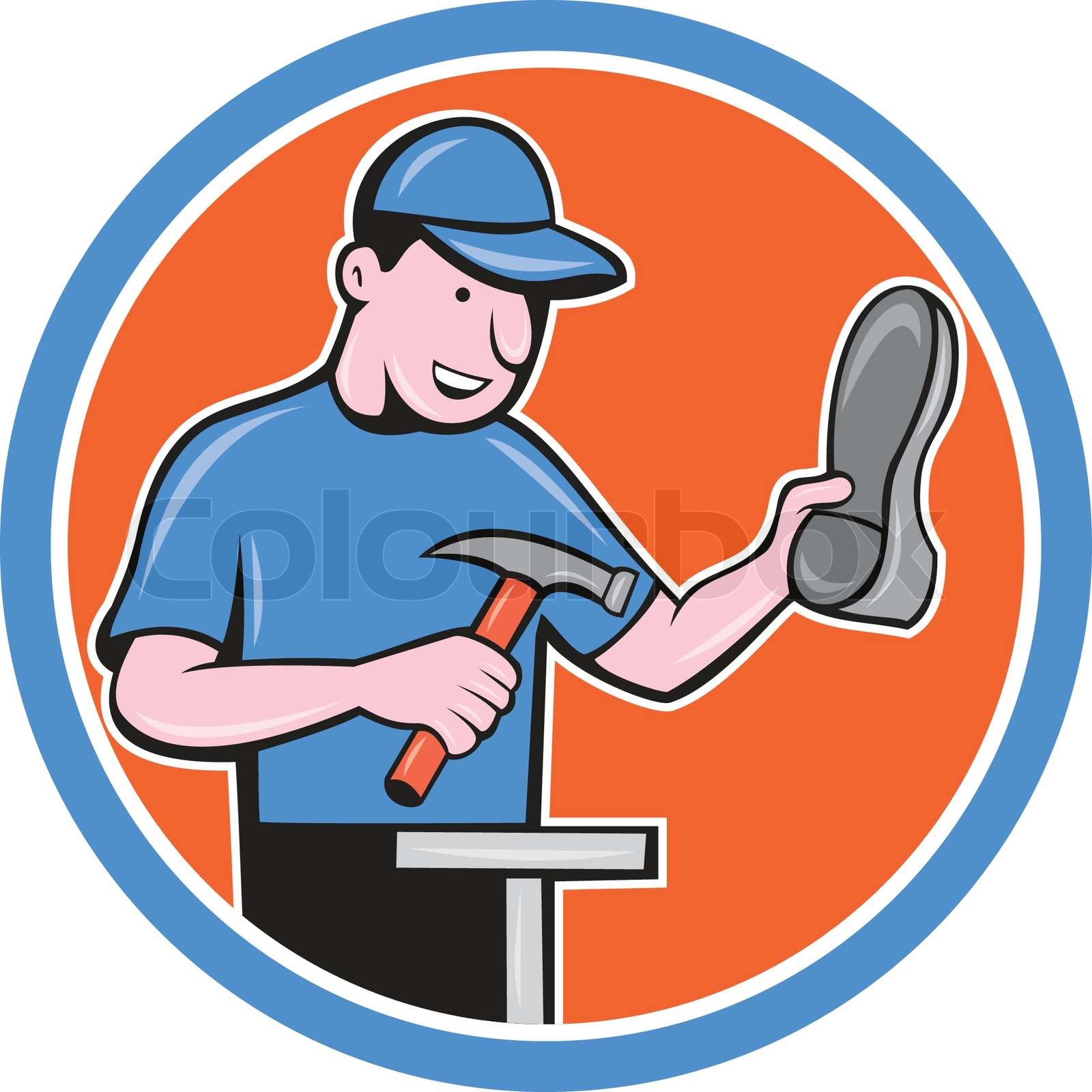 Shoemaker With Hammer Shoe Cartoon | Stock vector | Colourbox