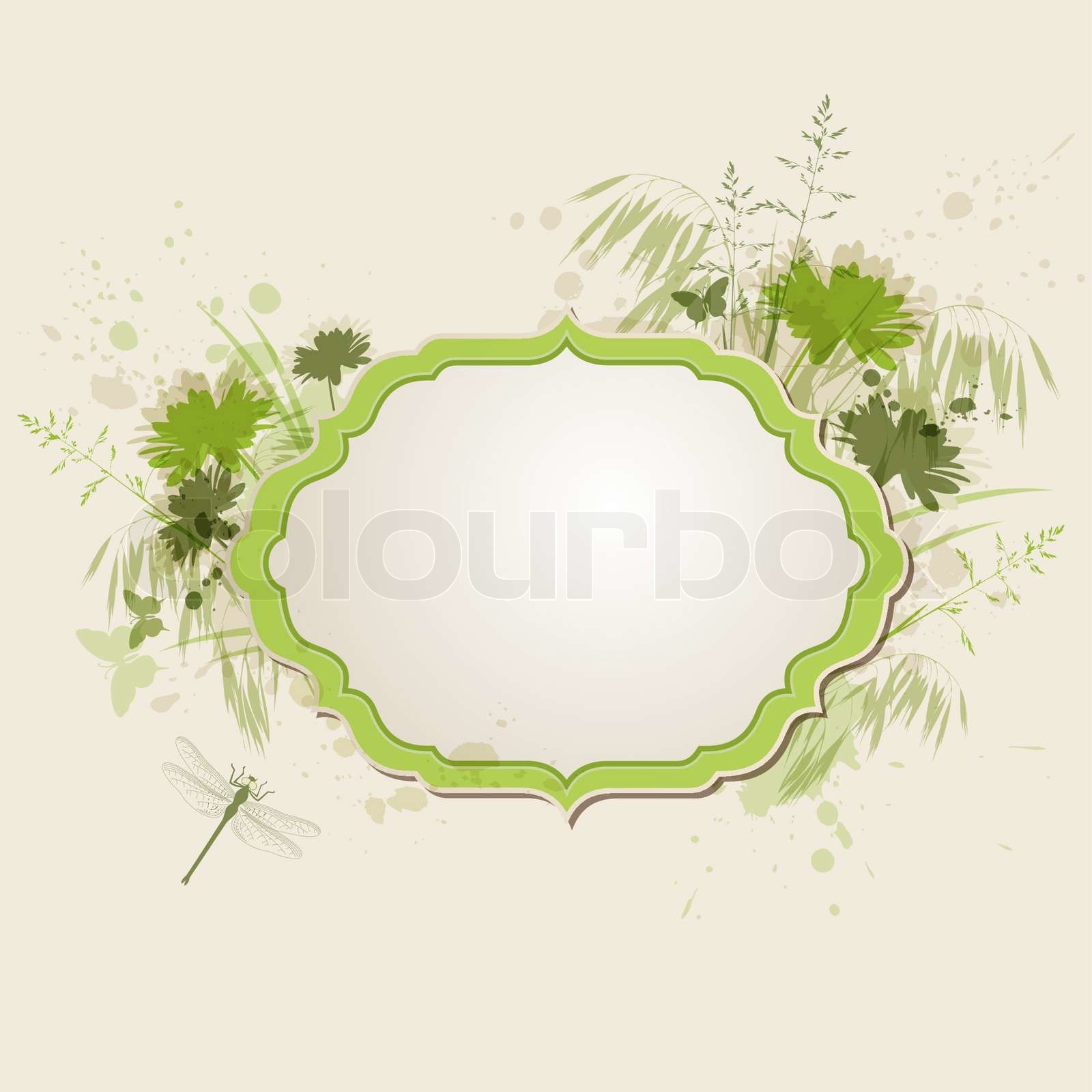 Green label and flowers | Stock vector | Colourbox