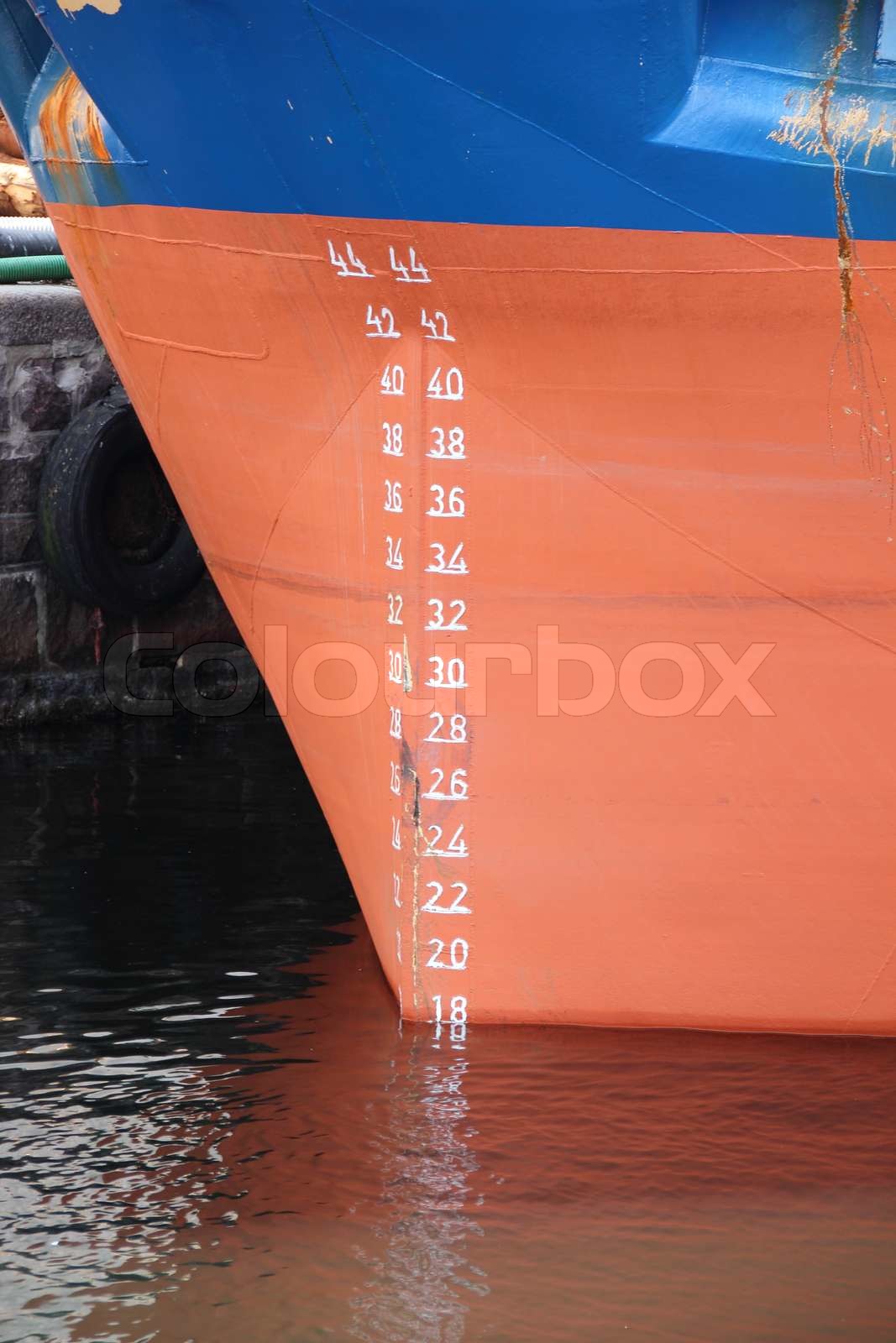 Stem of coaster with depth numbers on hull | Stock image | Colourbox